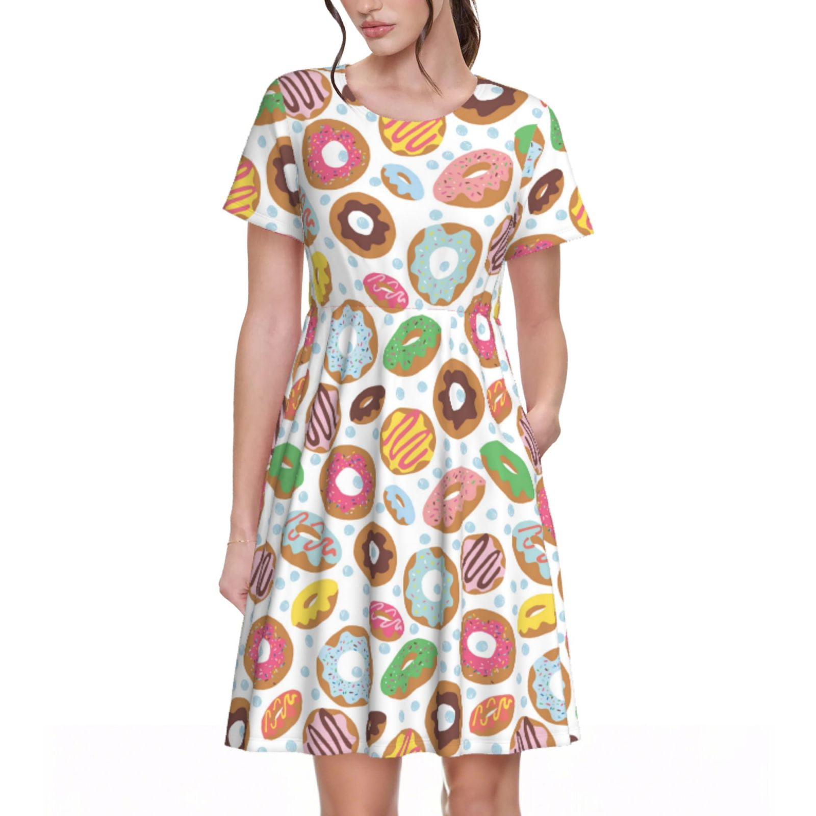 Spring Summer Dresses for Women 2025 - Cartoon Donut Print Cute Wedding ...