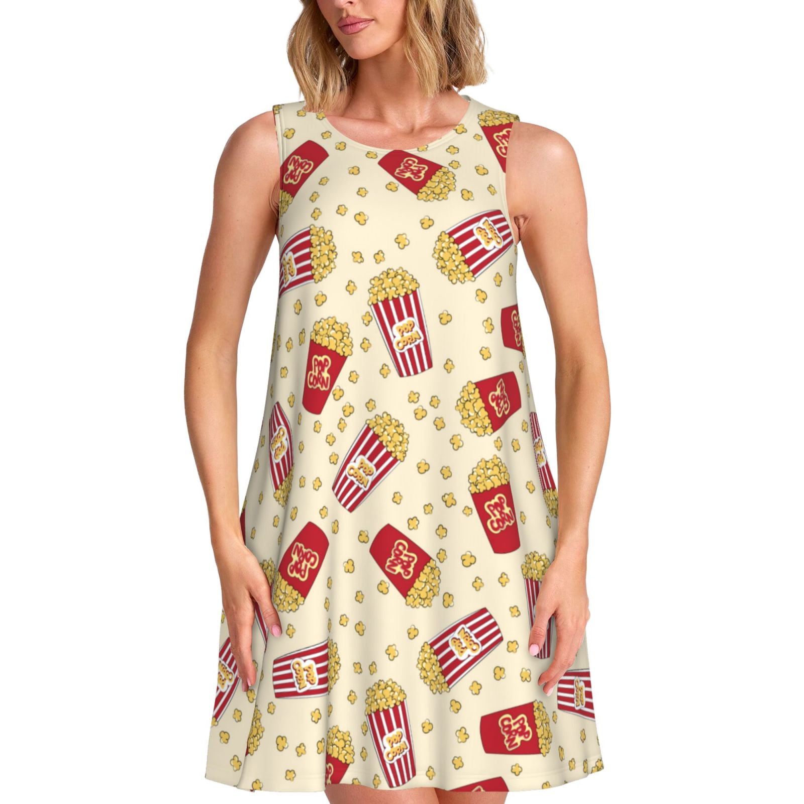 Spring Summer Dresses for Women 2025 - Cartoon Popcorn Beach Vacation ...