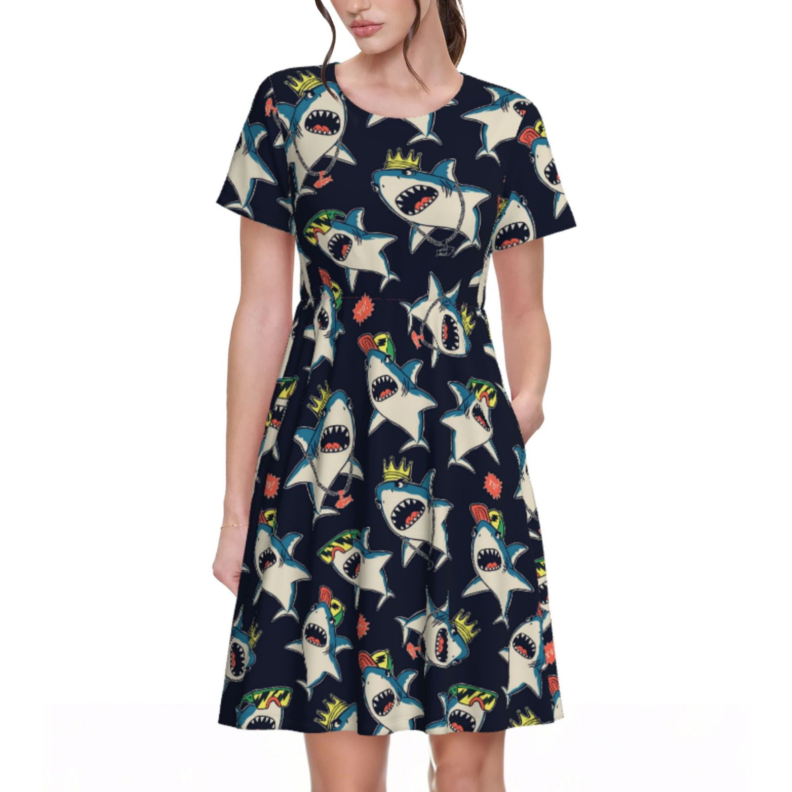 Spring Summer Dresses for Women 2025 - Cartoon Sharks(1) Wedding Guest ...