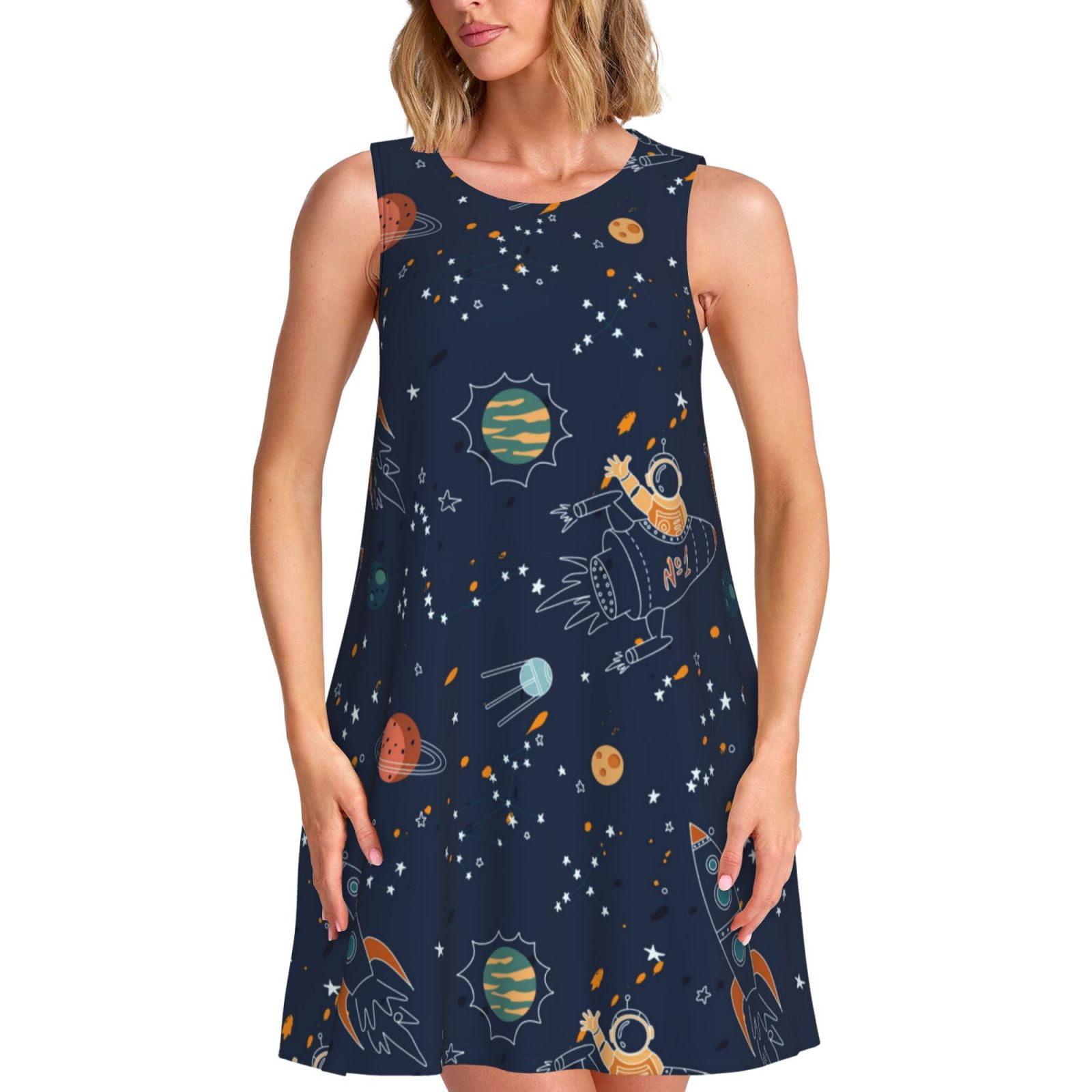 Spring Summer Dresses for Women 2025 - Cartoon Space Planets Beach ...