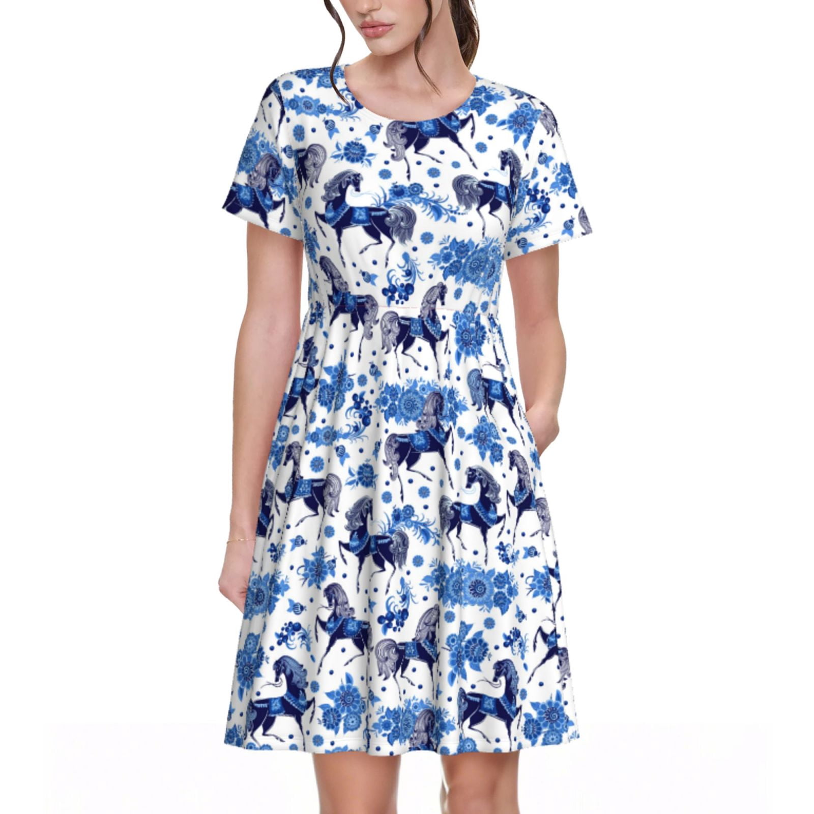 Spring Summer Dresses for Women 2025 - Classic Cool Horse Flower Blue ...