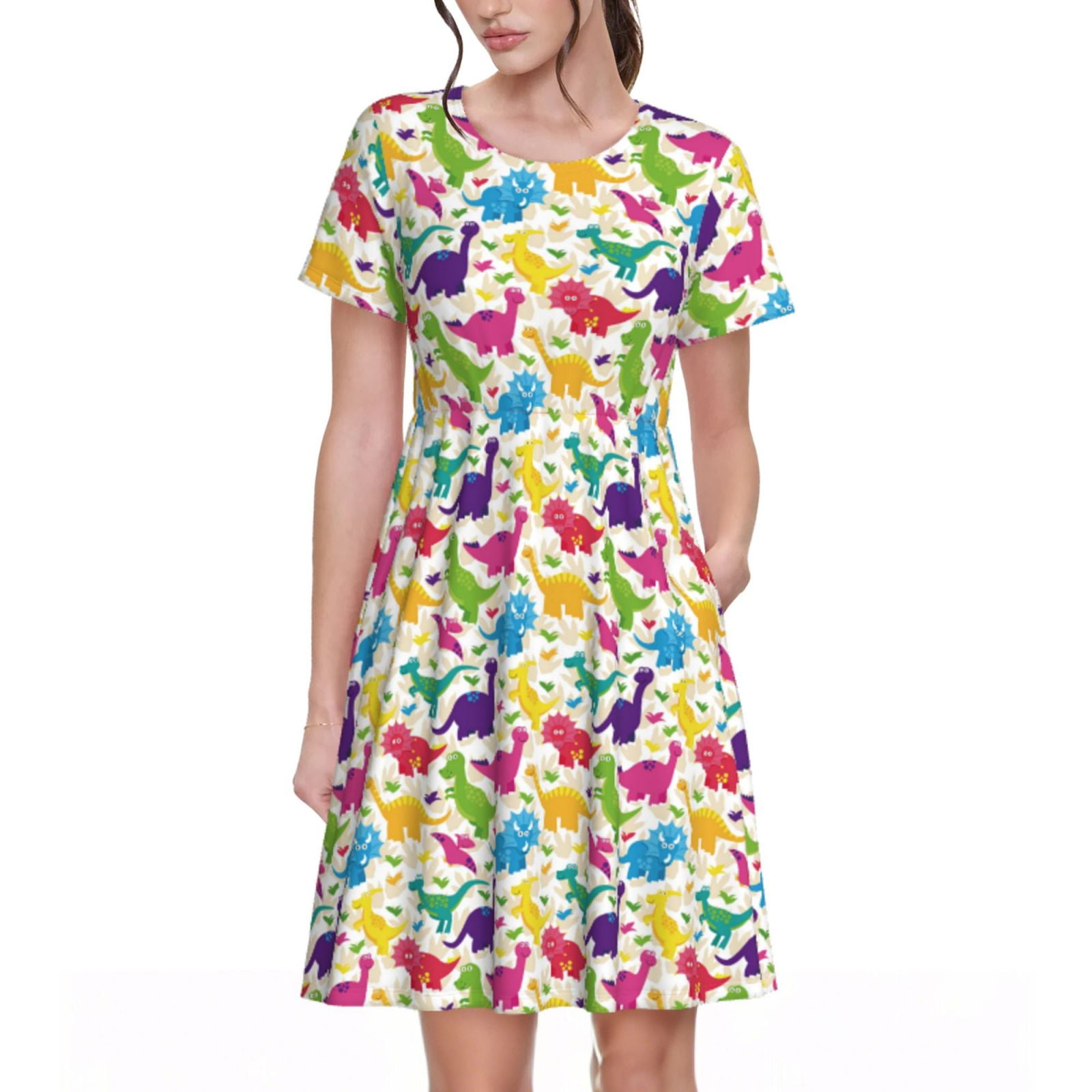 Spring Summer Dresses for Women 2025 - Colorful Dinosaurs Wedding Guest ...