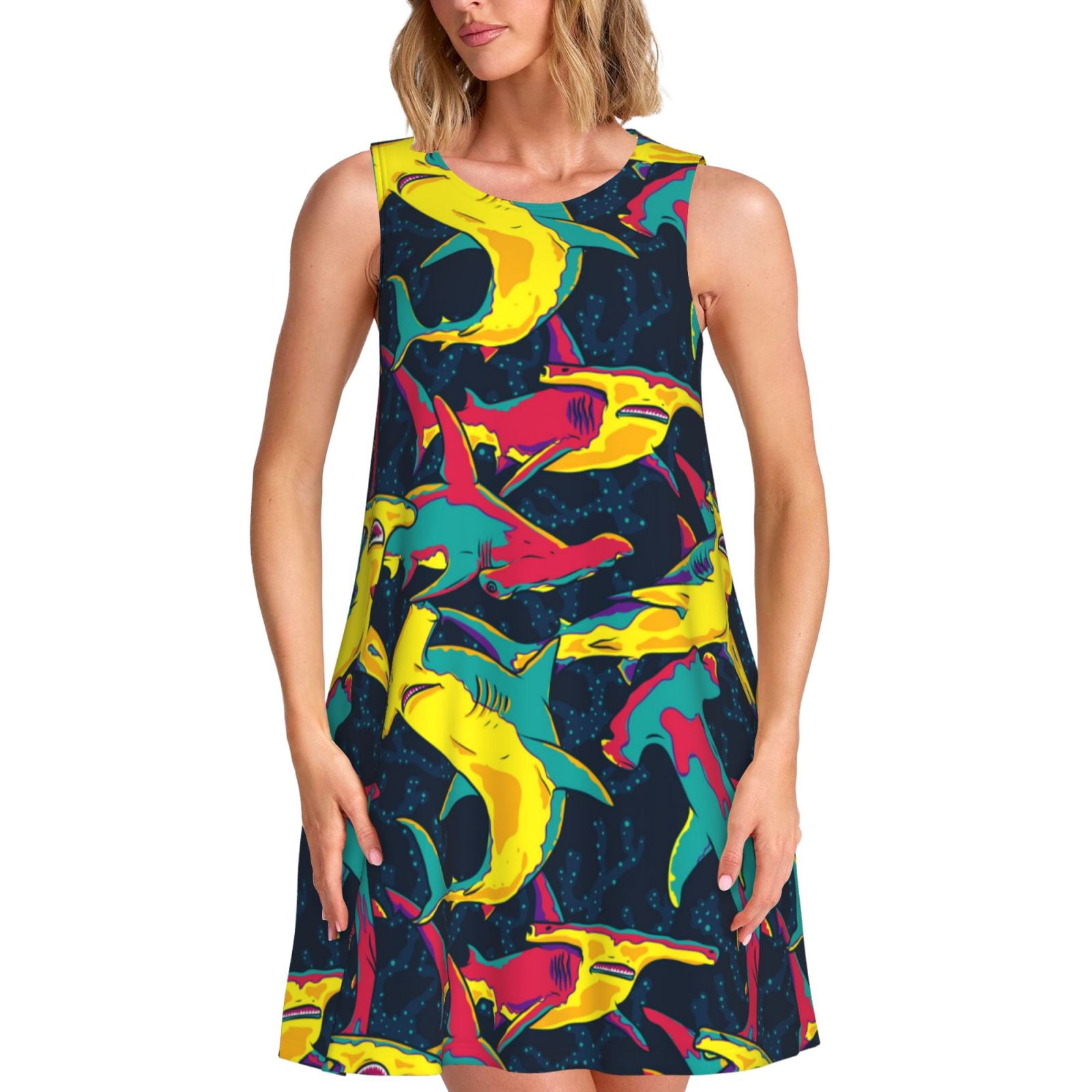 Spring Summer Dresses for Women 2025 - Colorful Sharks Swimsuit Coverup ...