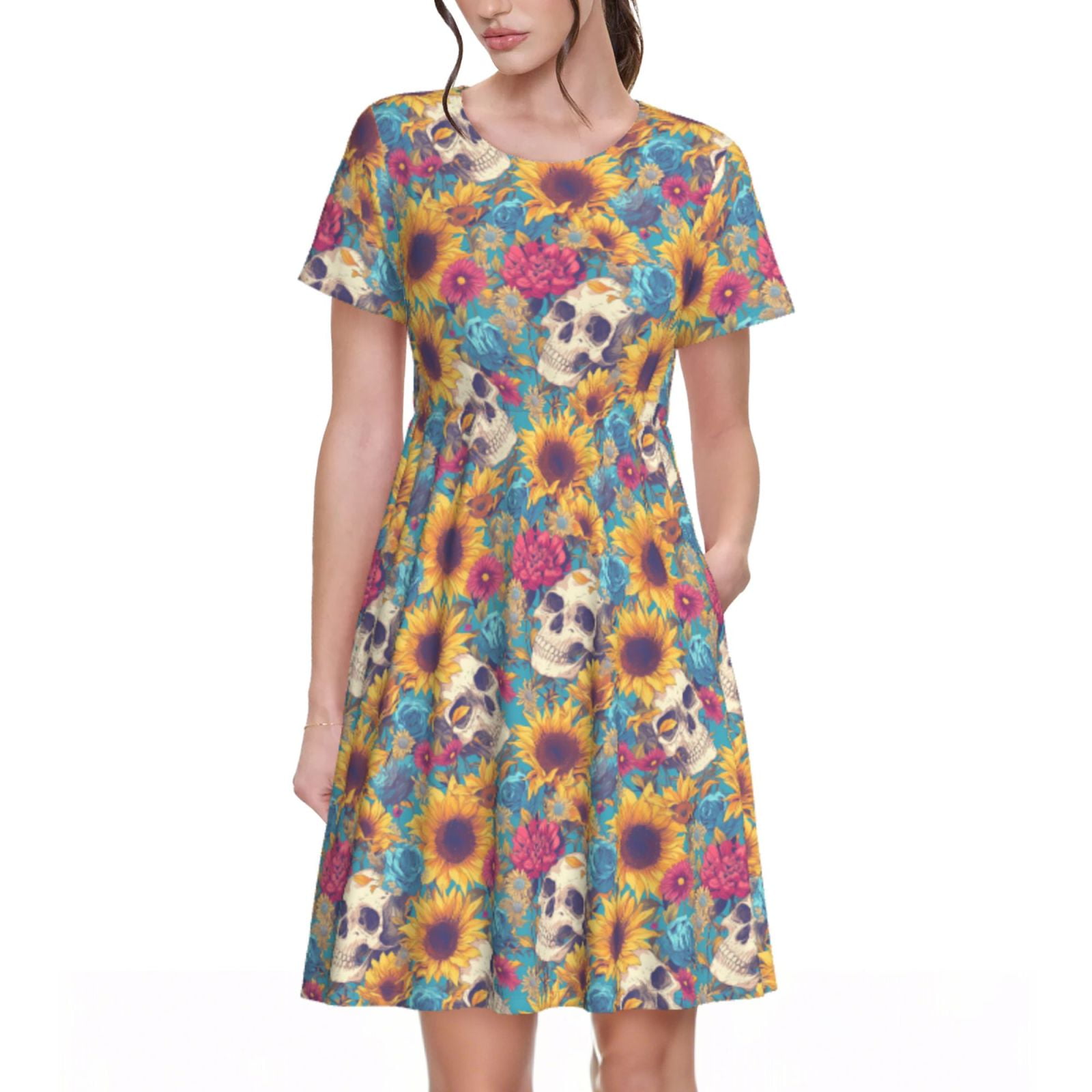 Spring Summer Dresses for Women 2025 - Colorful Skull Sunflower Wedding ...