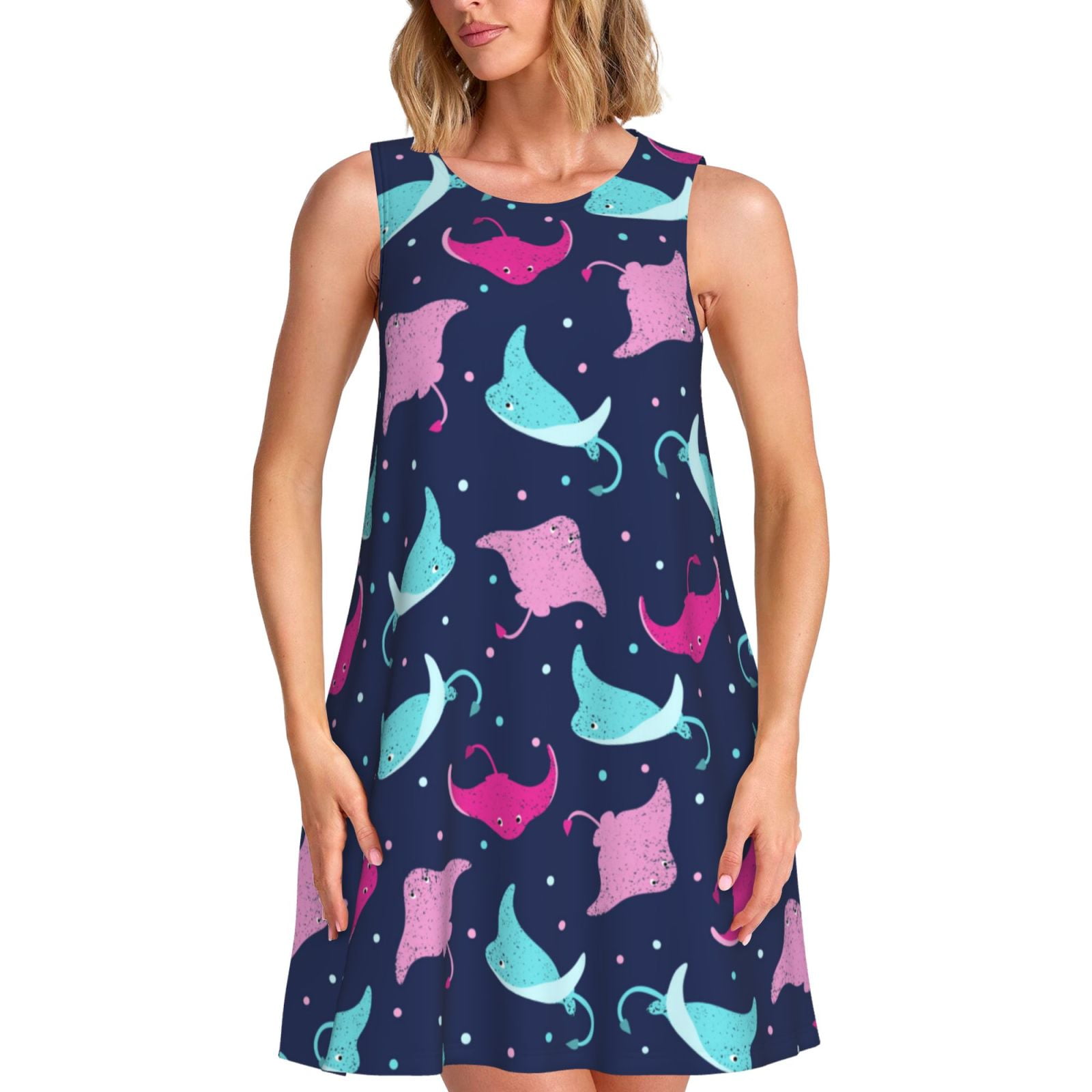 Spring Summer Dresses for Women 2025 - Colorful Stingray Navyblue Cute ...