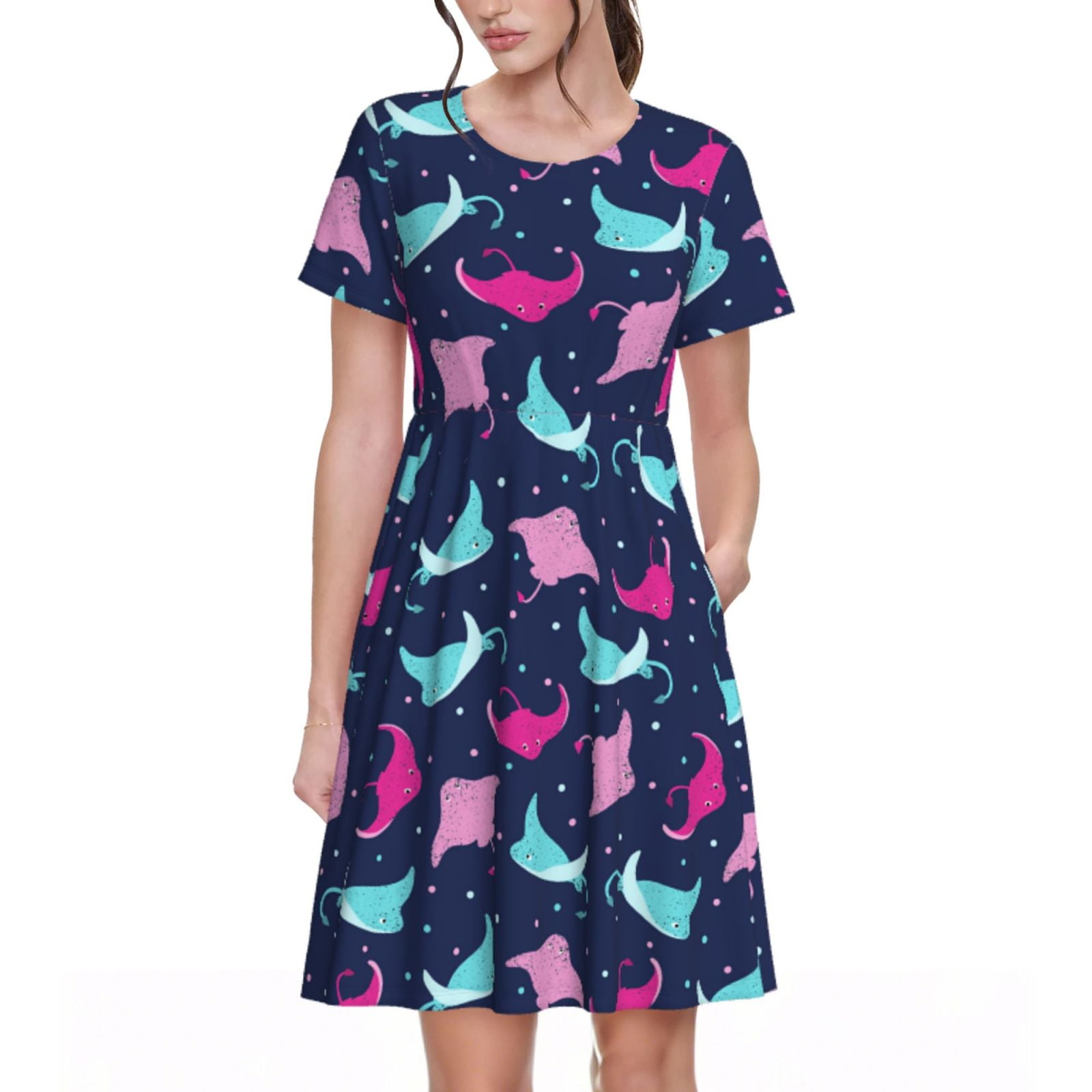 Spring Summer Dresses for Women 2025 - Colorful Stingray Navyblue Cute ...