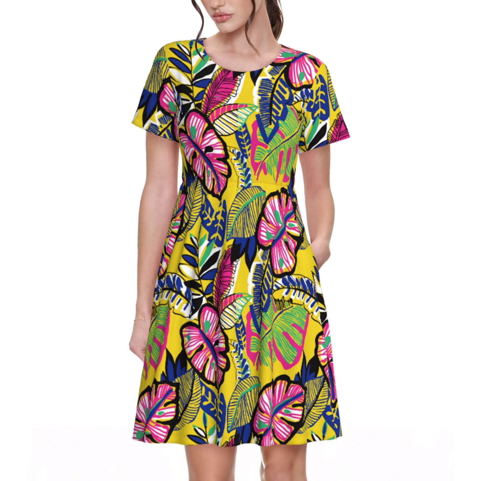Spring Summer Dresses for Women 2025 - Colrful Tropical Leaves Beach ...