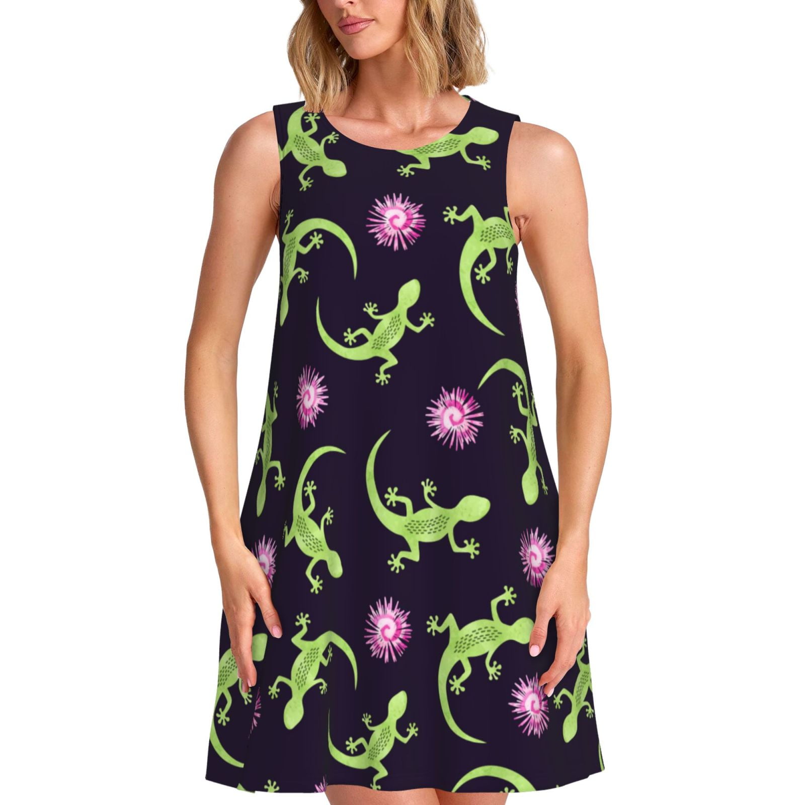 Spring Summer Dresses for Women 2025 - Cute Lizard Gecko Floral Pink ...