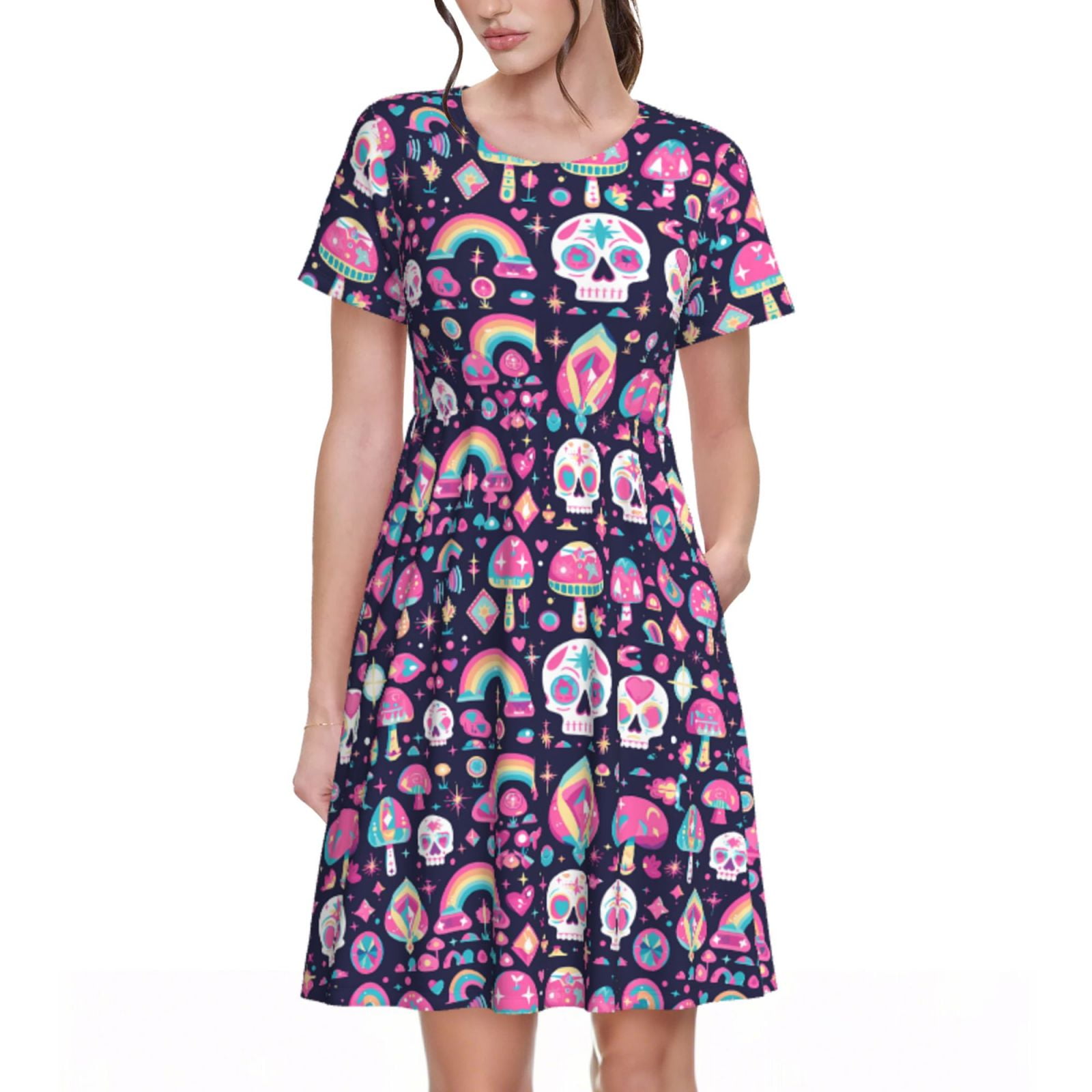 Spring Summer Dresses for Women 2025 - Cute Skull Rainbow Mushroom ...