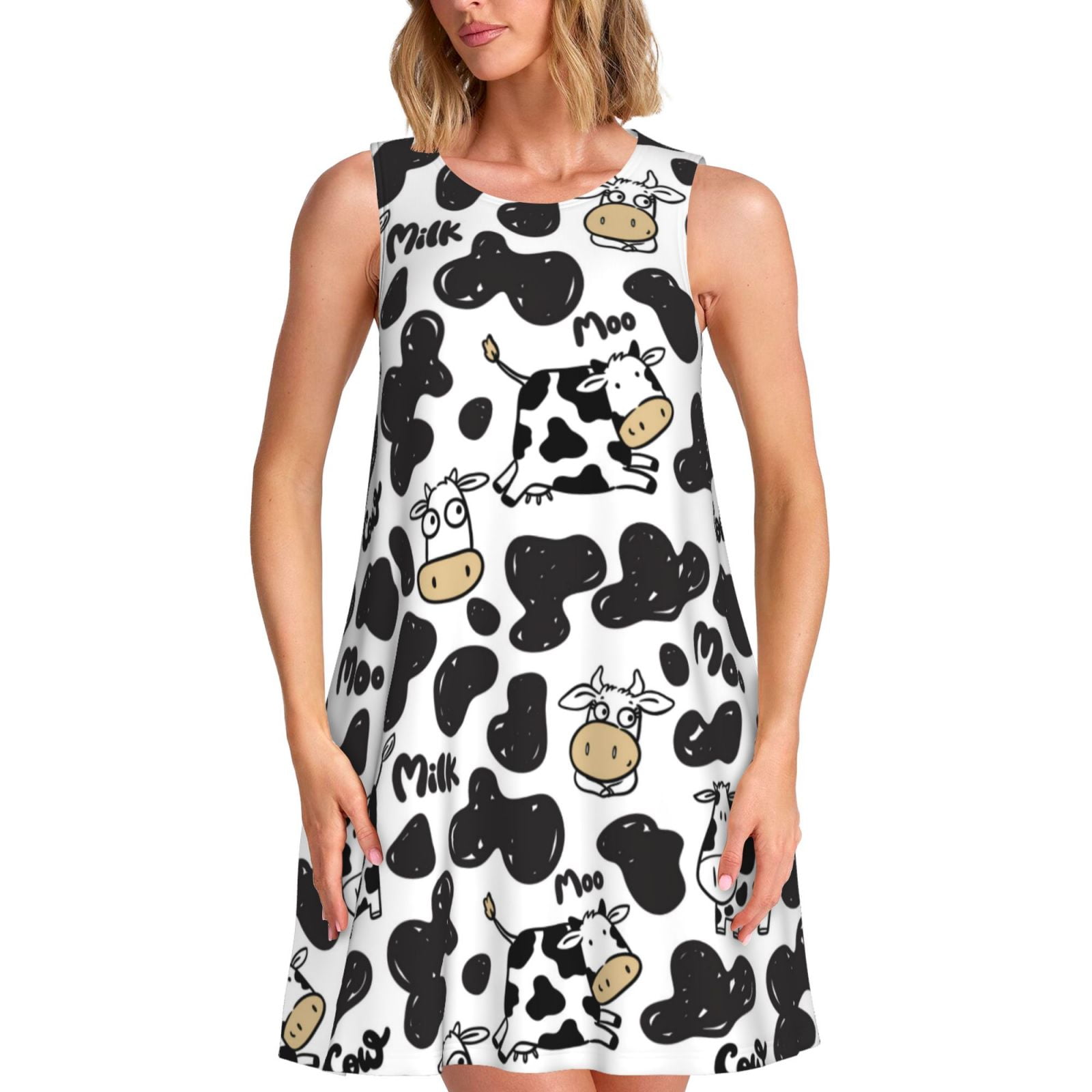 Spring Summer Dresses for Women 2025 - Edgy Cartoon Cute Cow Black ...