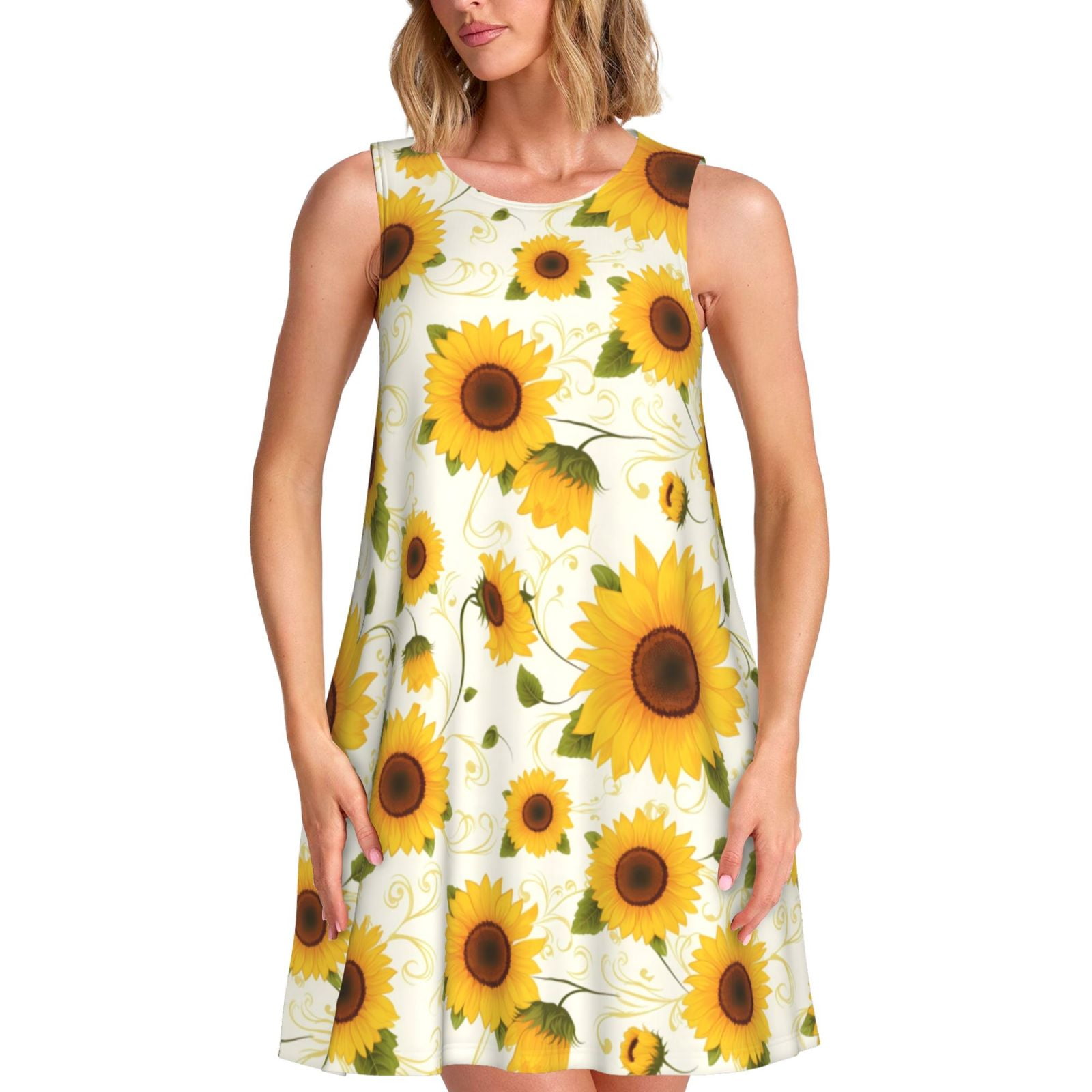 Spring Summer Dresses for Women 2025 - European-Style Pattern Sunflower ...