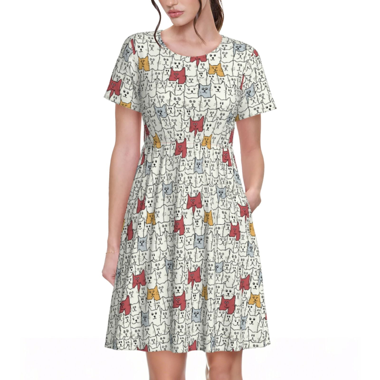 Spring Summer Dresses for Women 2025 - Funny Cat White Beach Vacation ...