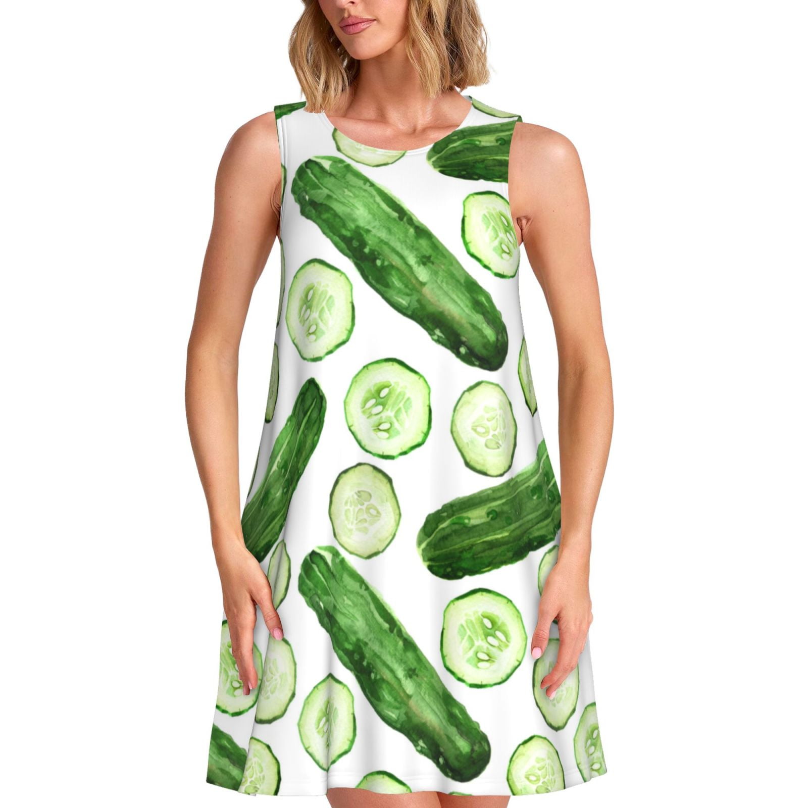 Spring Summer Dresses for Women 2025 - Funny Cucumber Print Beach ...