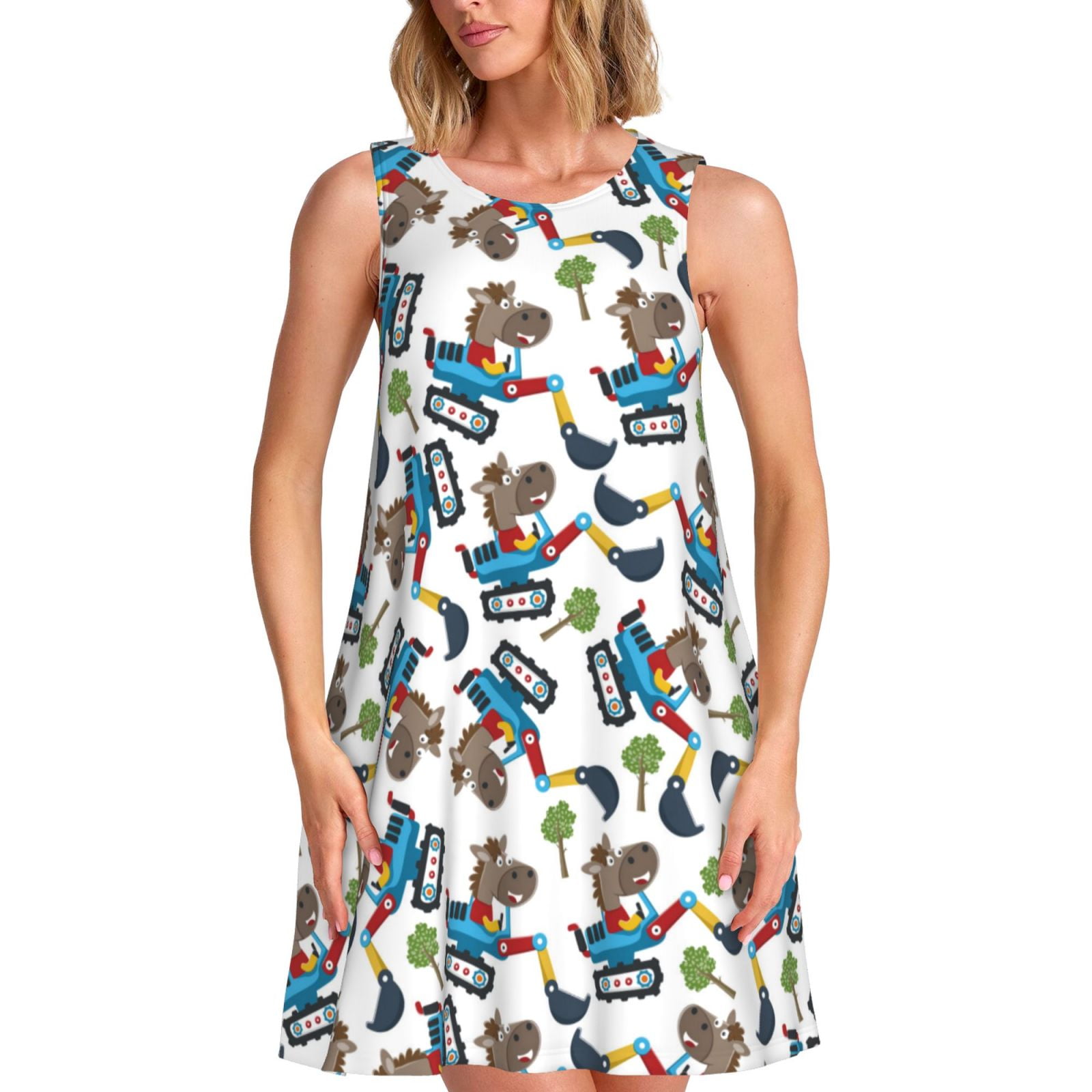 Spring Summer Dresses for Women 2025 - Funny Excavator Beach Vacation ...