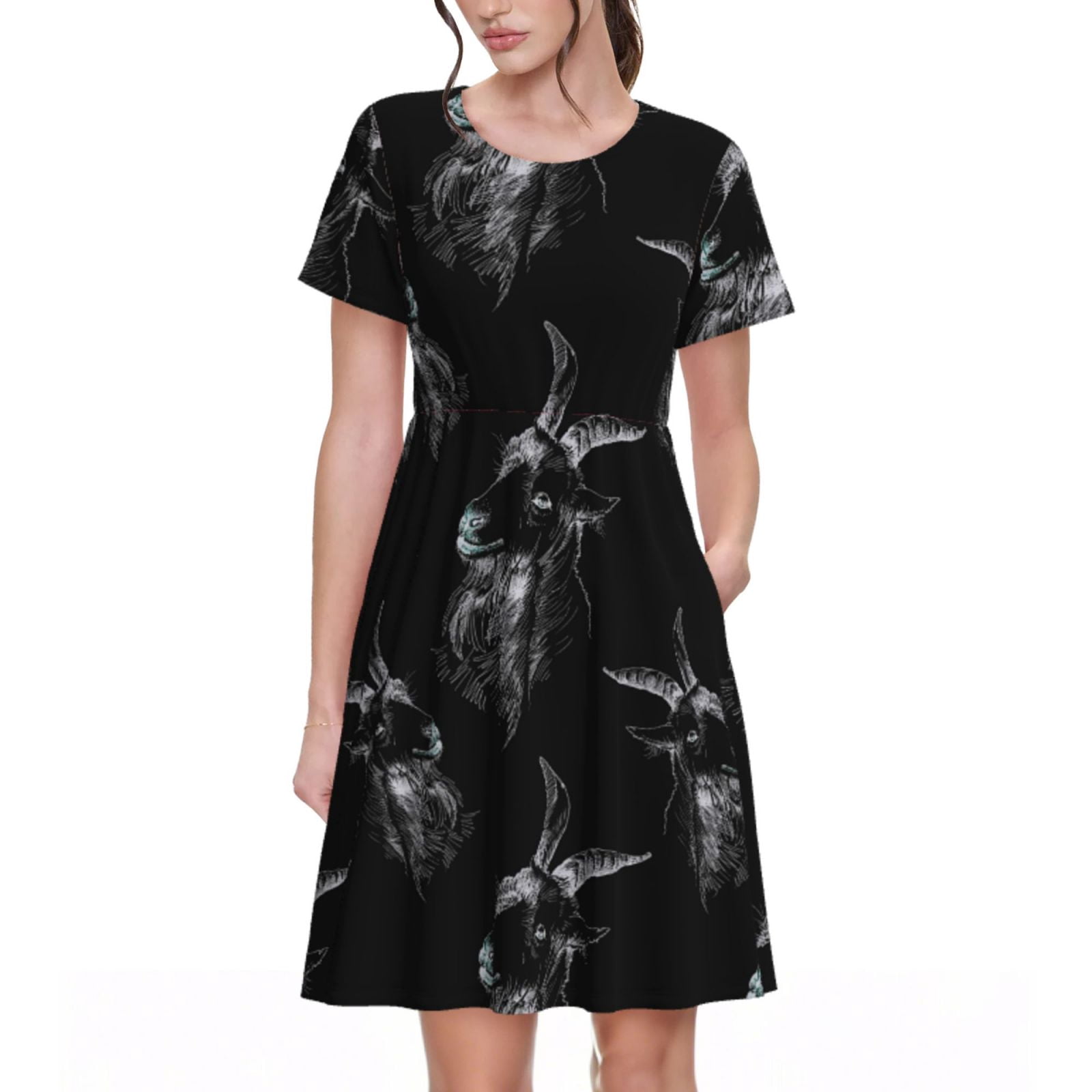Spring Summer Dresses for Women 2025 - Goat Heads Hand Drawn Black Cool ...