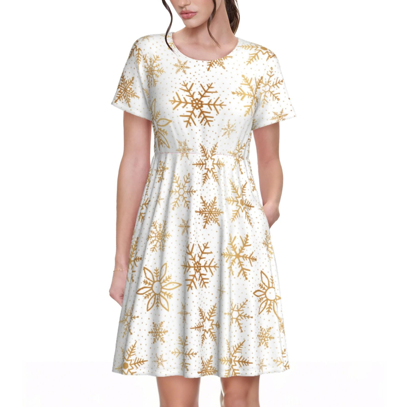 Spring Summer Dresses for Women 2025 - Gold Snowflake Print Beach ...