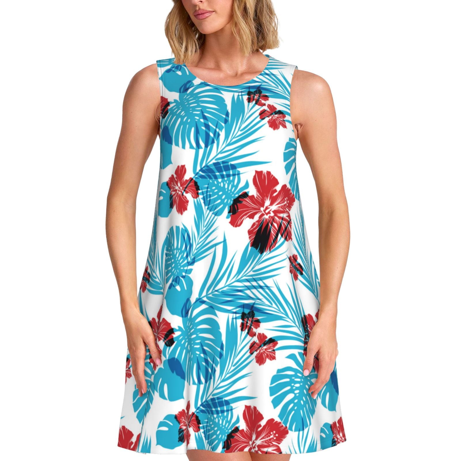 Spring Summer Dresses for Women 2025 - Hawaiian Style Blue Leaves Beach ...