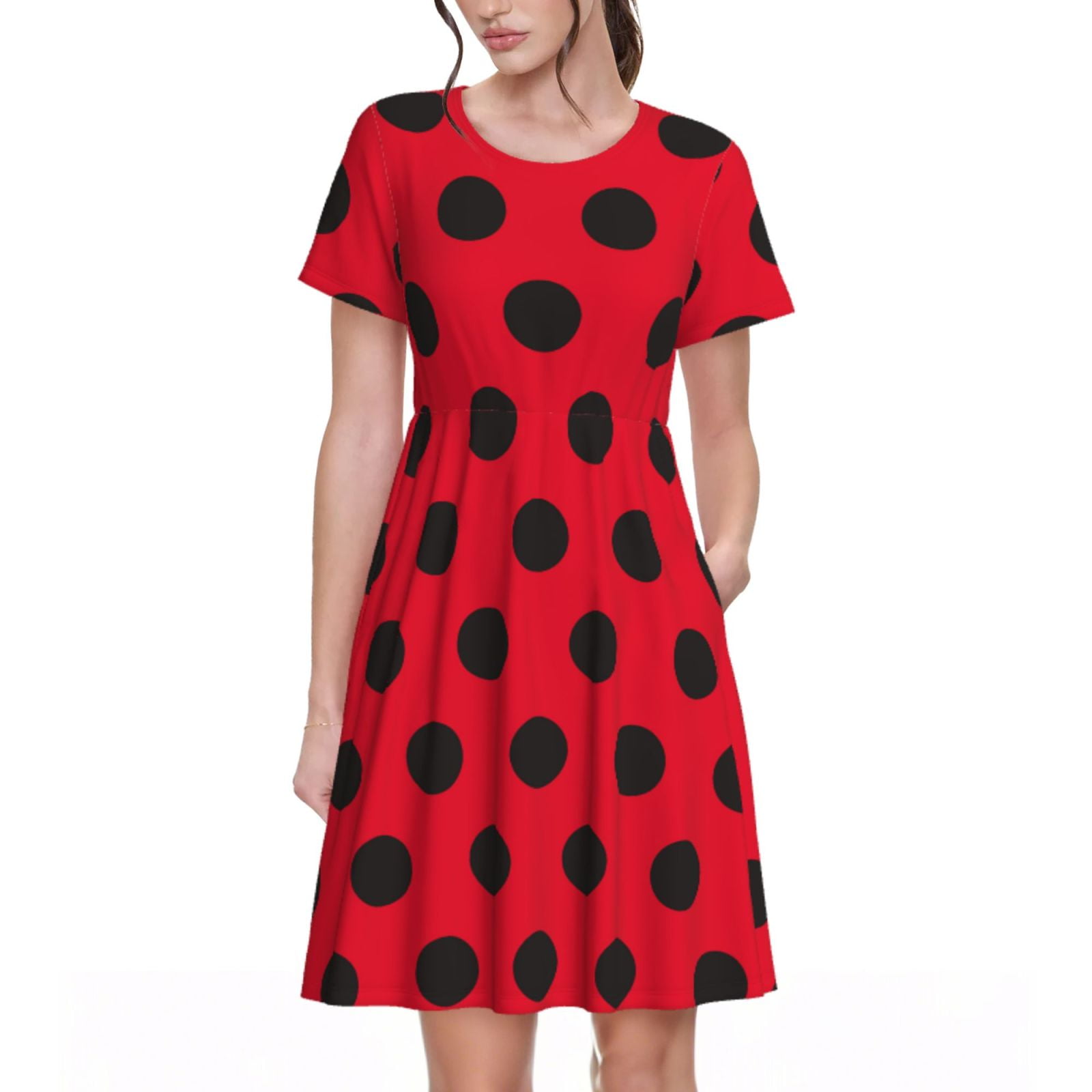 Spring Summer Dresses for Women 2025 - Ladybug Black Dotted Spots Red ...
