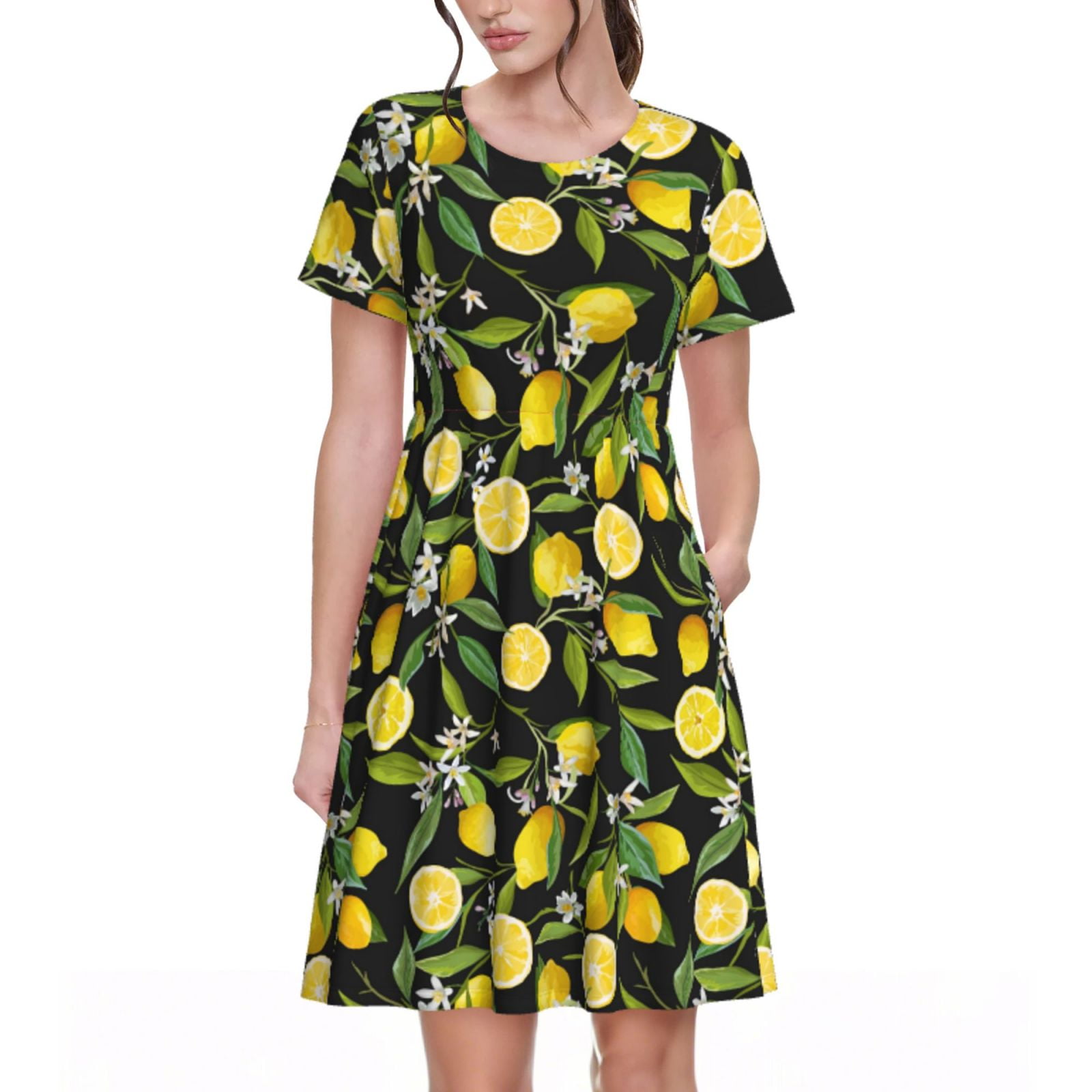 Spring Summer Dresses for Women 2025 - Lemon Fruits Flowers Leaves ...