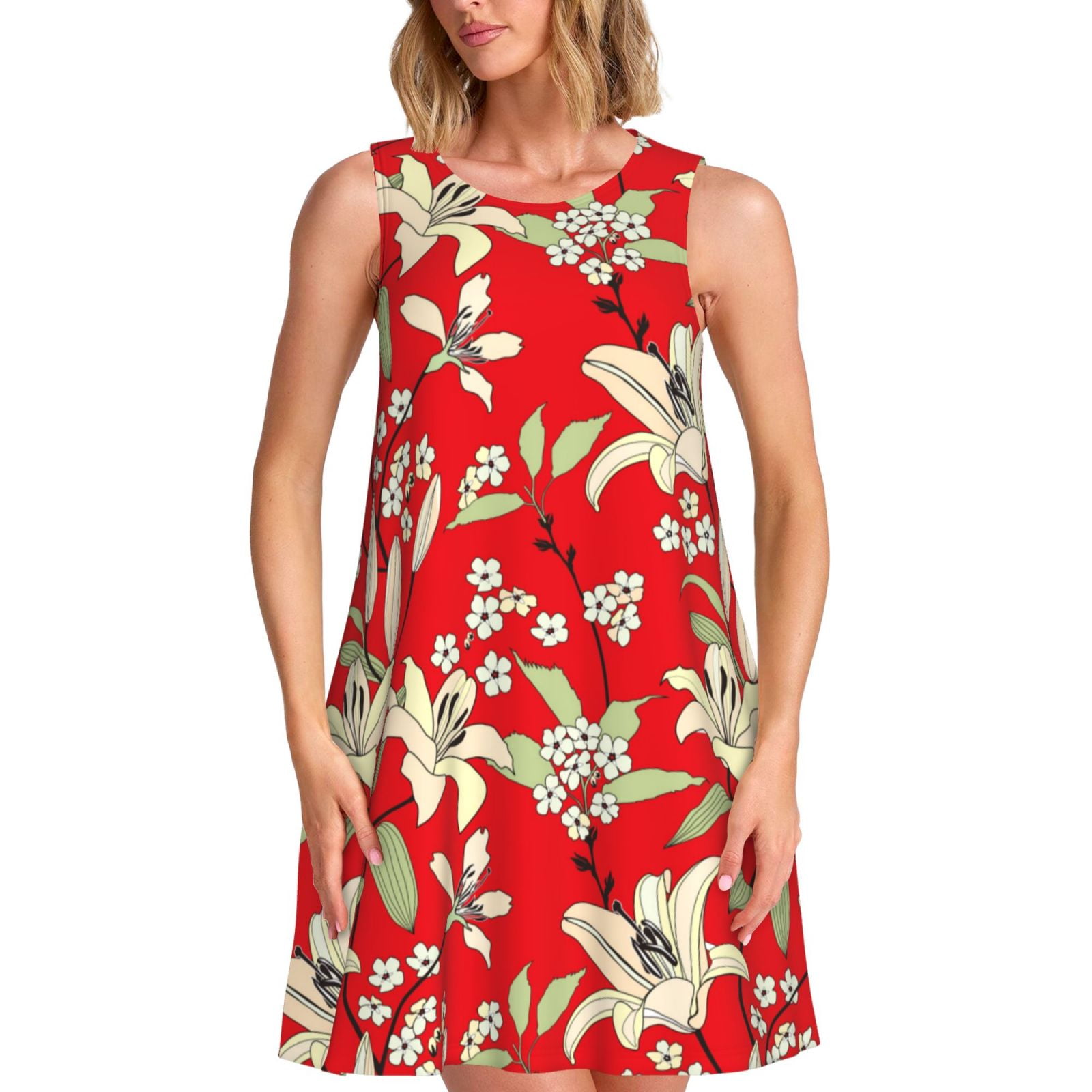 Spring Summer Dresses for Women 2025 - Lilies Flowers Red Beach ...