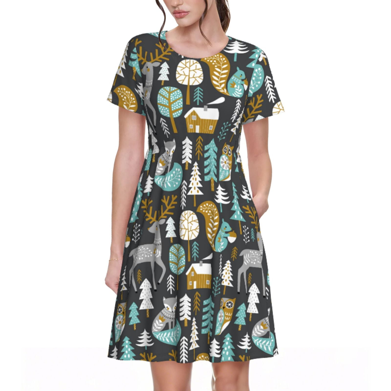 Spring Summer Dresses for Women 2025 - Moose Squirrel Owls Tree Wedding ...