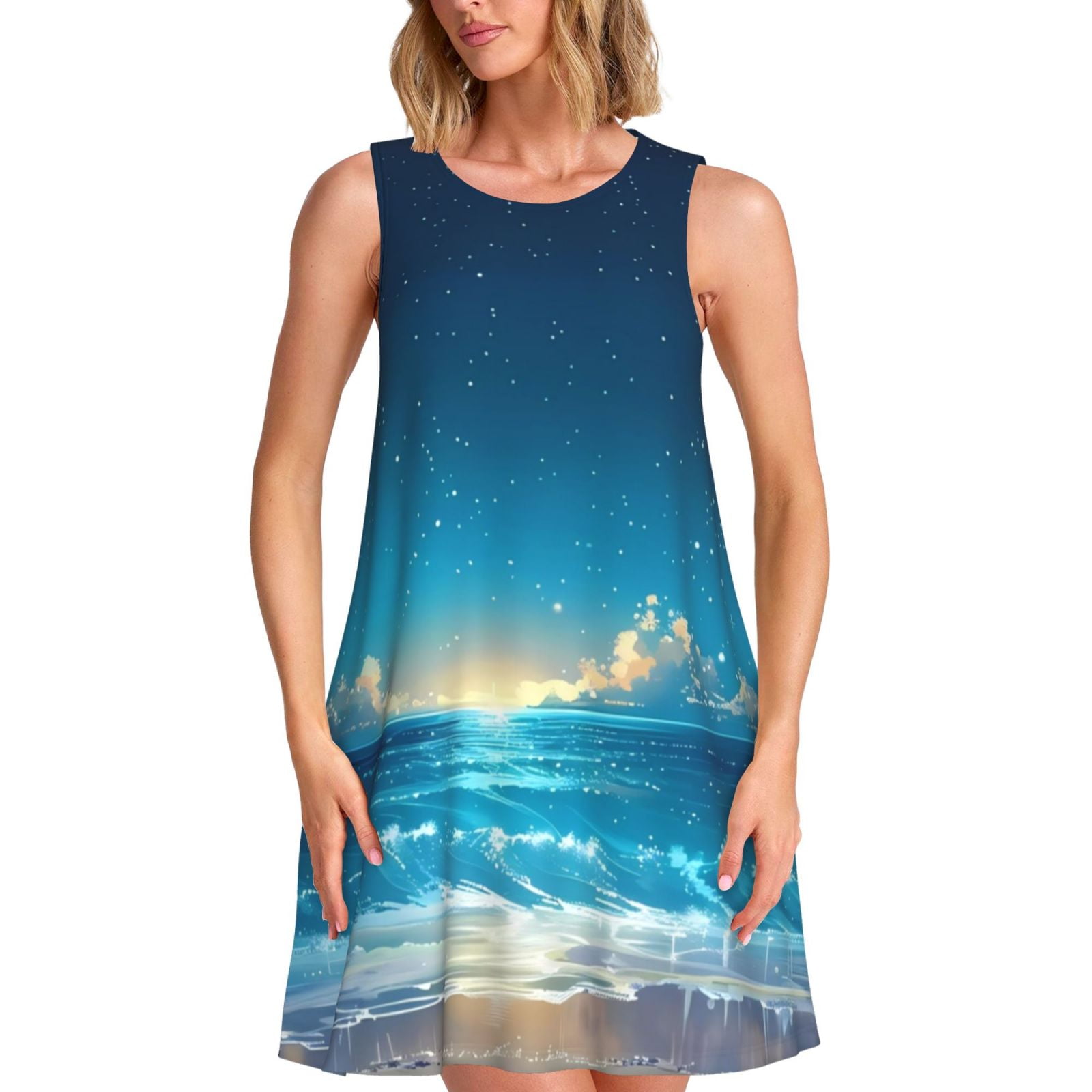 Spring Summer Dresses for Women 2025 - Night Sky Beach Scene Beach ...