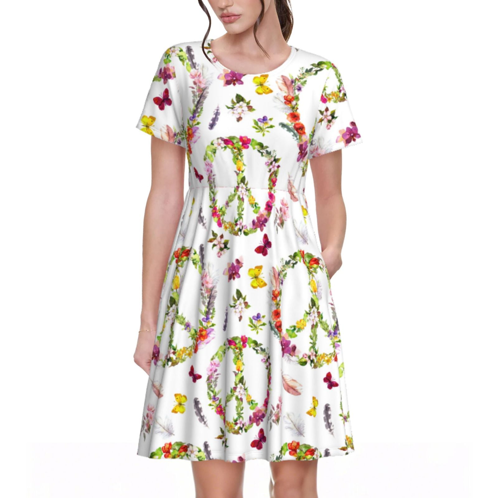 Spring Summer Dresses for Women 2025 - Peace Sign Flower Butterfly ...