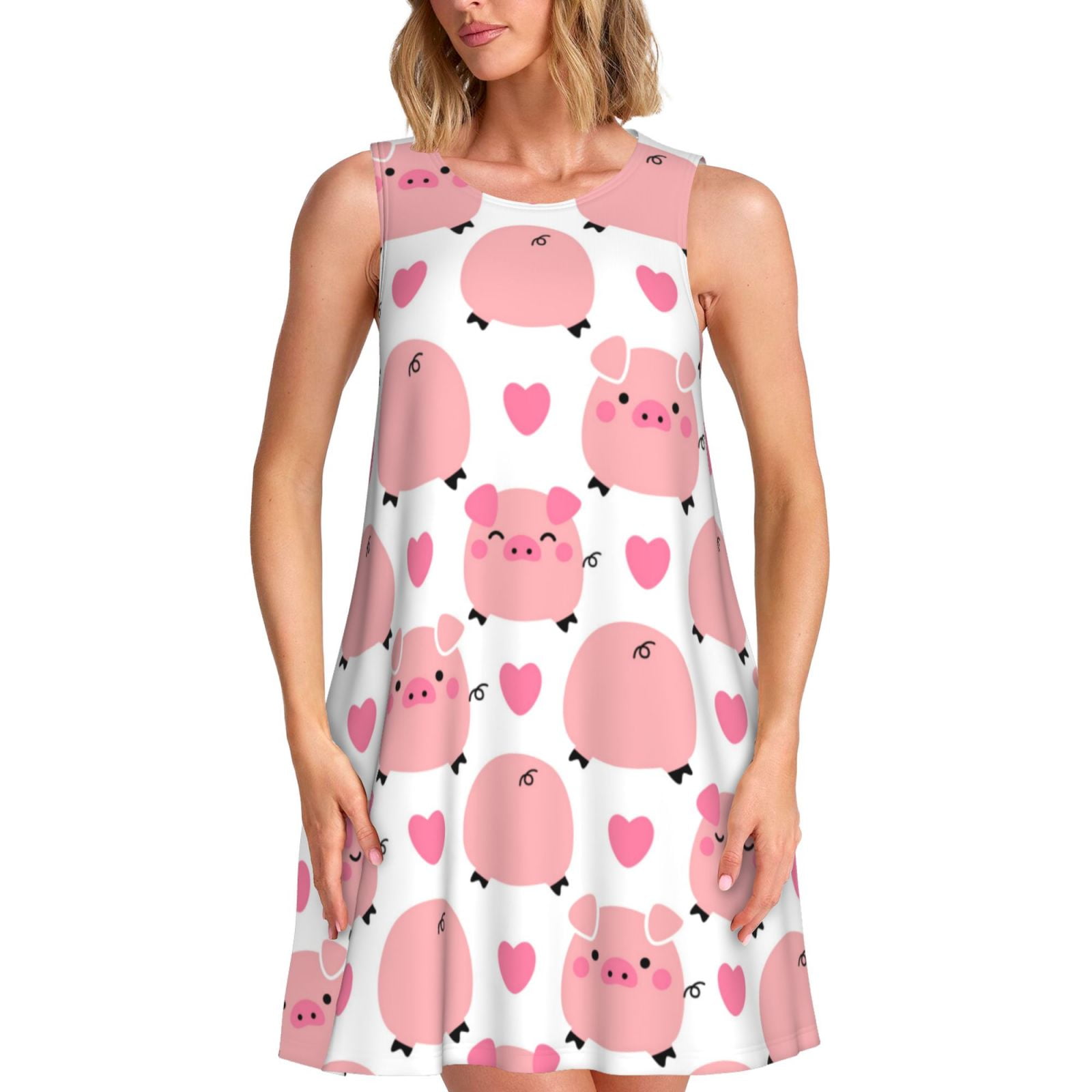 Spring Summer Dresses for Women 2025 - Pink Cartoon Cute Pig Heart ...