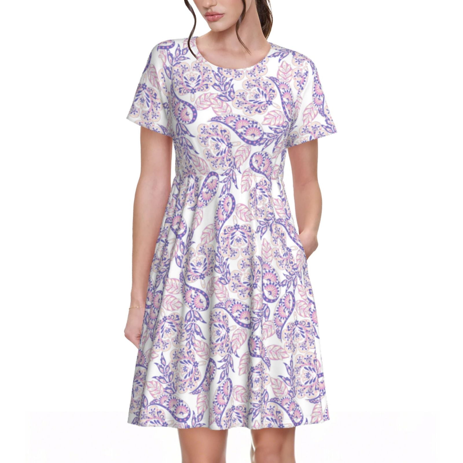 Spring Summer Dresses for Women 2025 - Purple Pink Paisley Beach ...