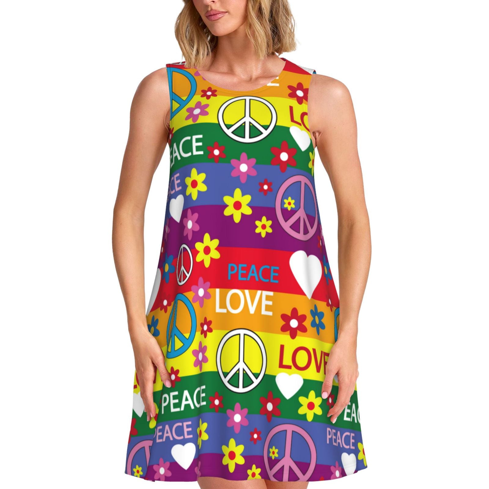 Spring Summer Dresses for Women 2025 - Rainbow Peace Sign Cute Beach ...