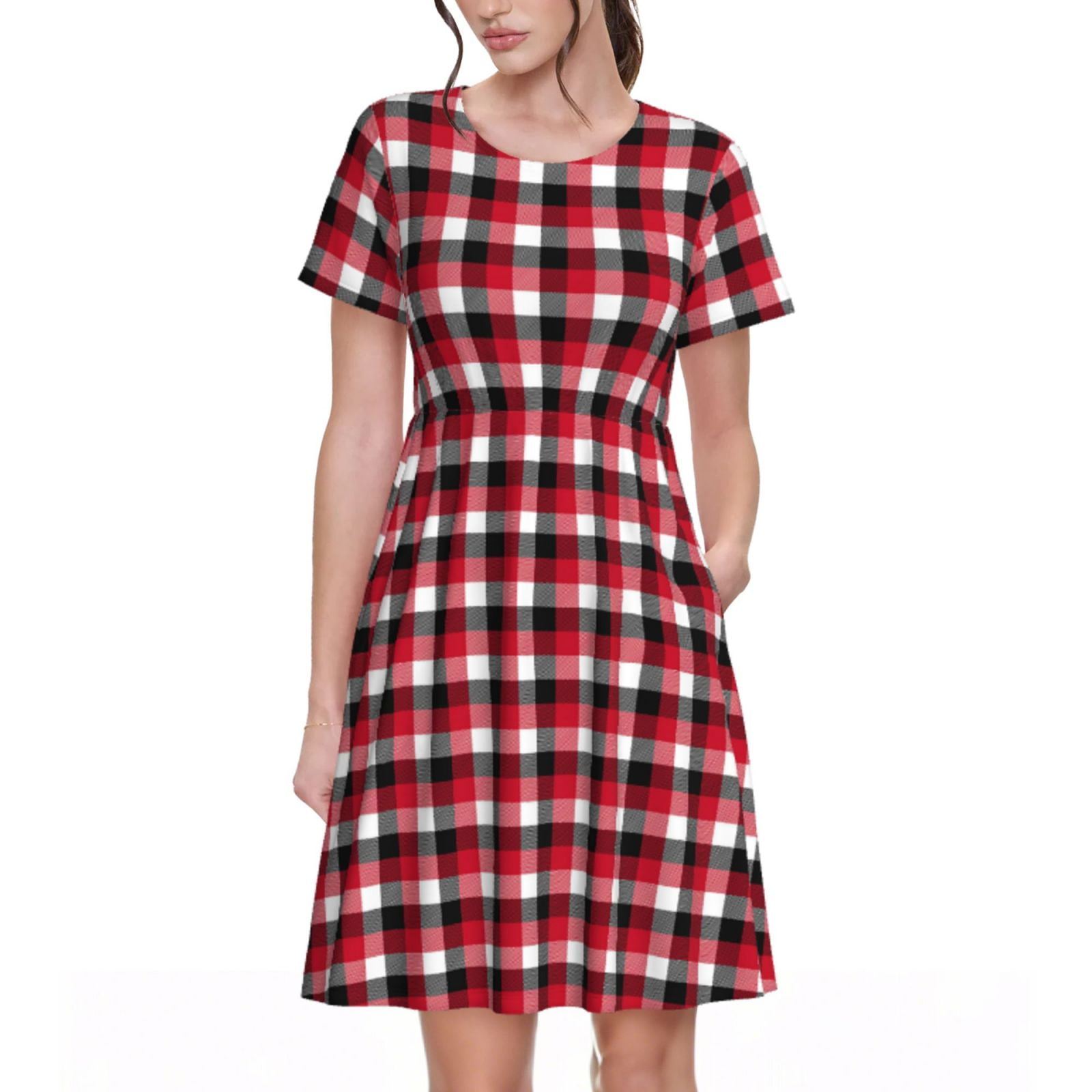 Spring Summer Dresses for Women 2025 - Red Black Buffalo Plaid Beach ...