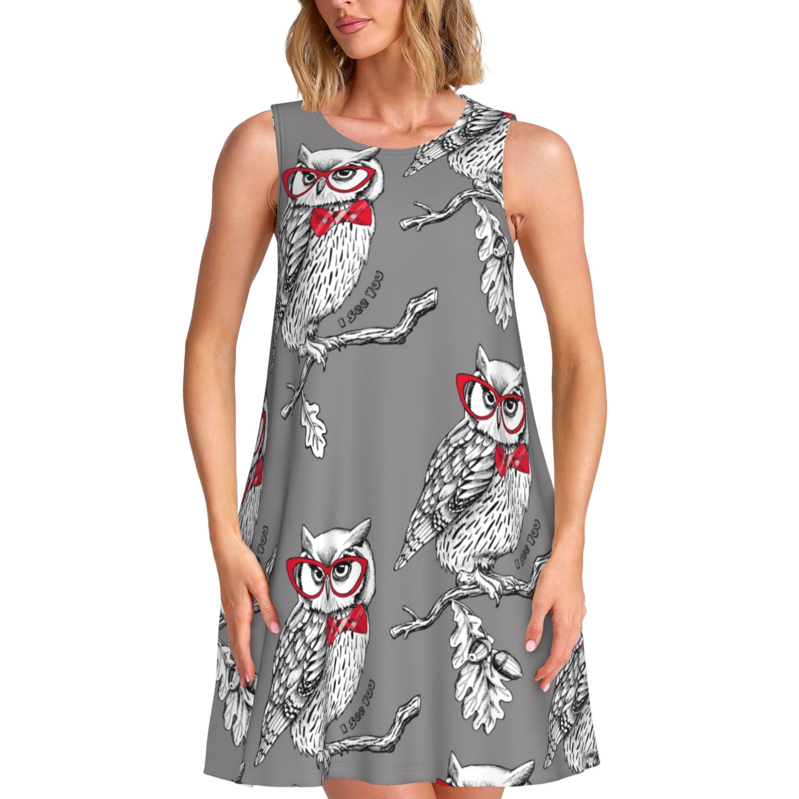 Spring Summer Dresses for Women 2025 - Red Glasses Bow Tie Owl Swimsuit ...
