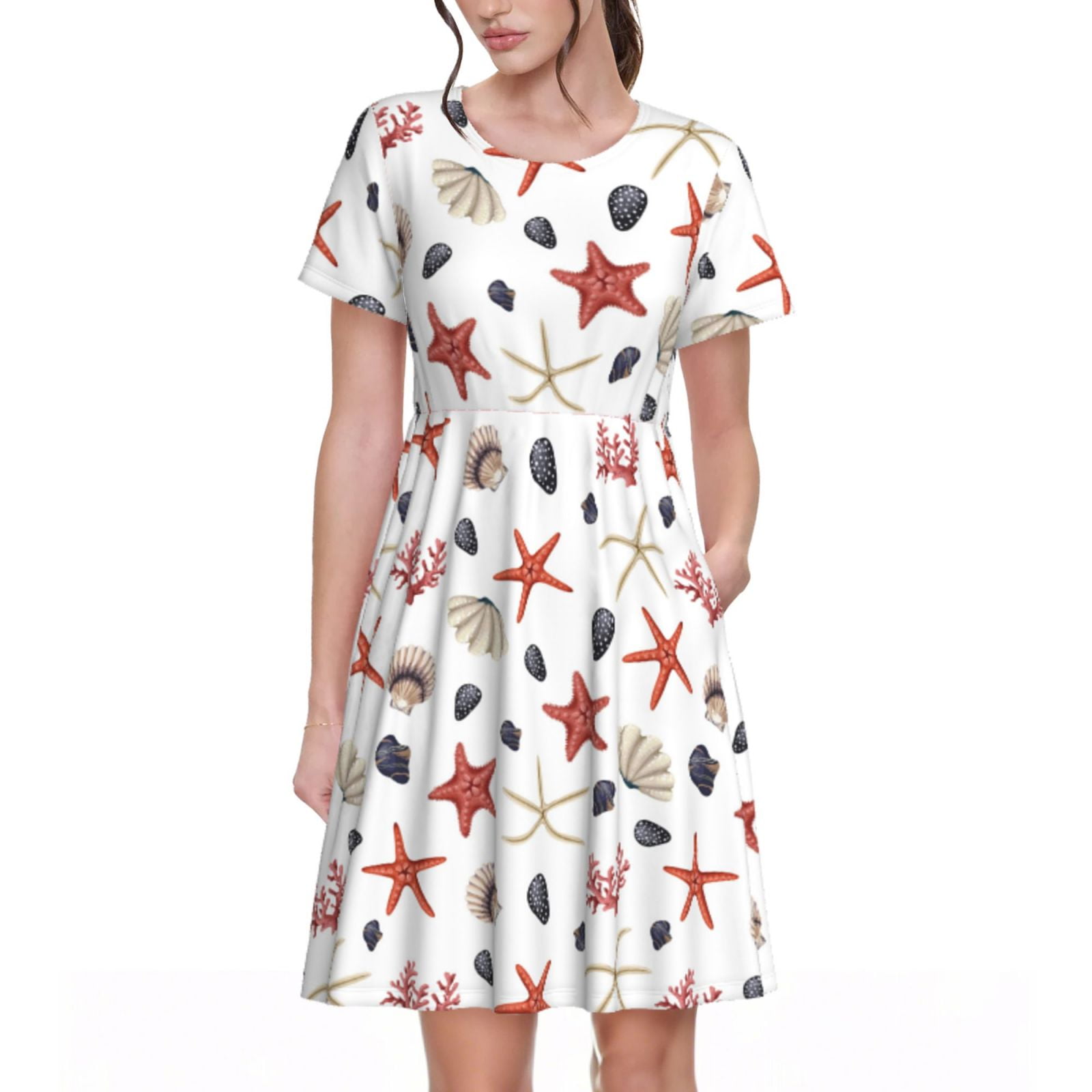 Spring Summer Dresses for Women 2025 - Red Starfishes Shells Coral ...