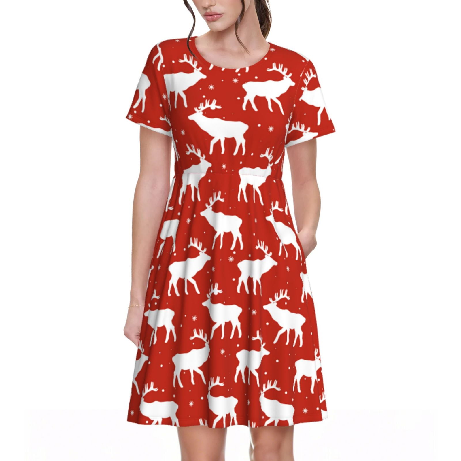 Spring Summer Dresses for Women 2025 - Red White Deers Moose Winter ...