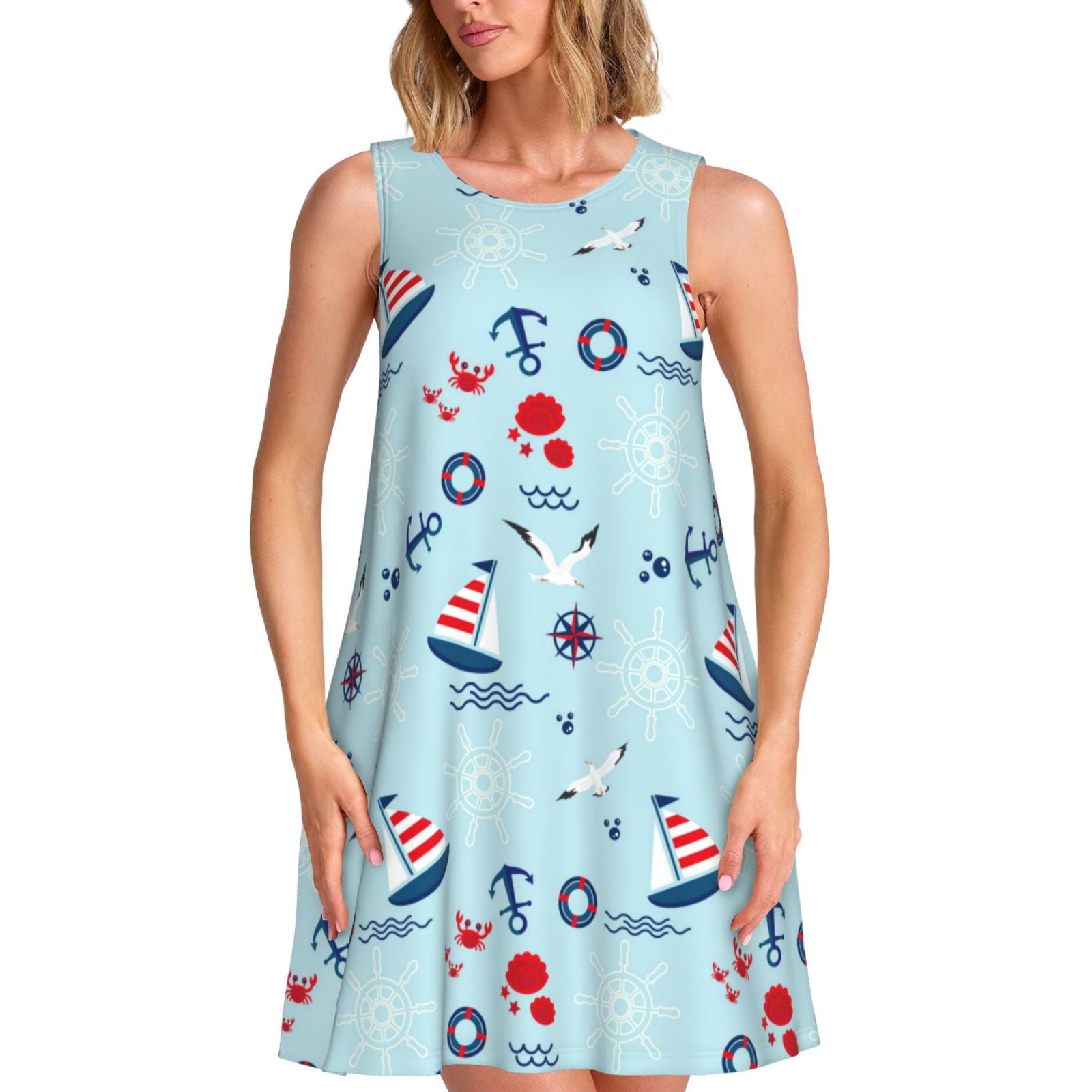 Spring Summer Dresses for Women 2025 - Sailboats Anchors Beach Vacation ...