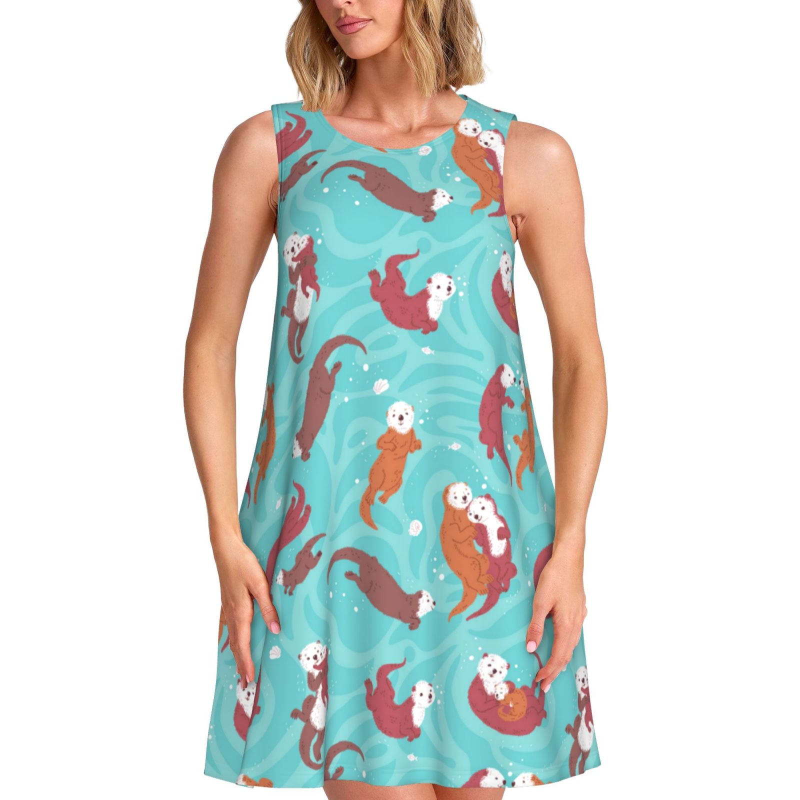 Spring Summer Dresses for Women 2025 - Sea Otters Family In Blue Water ...