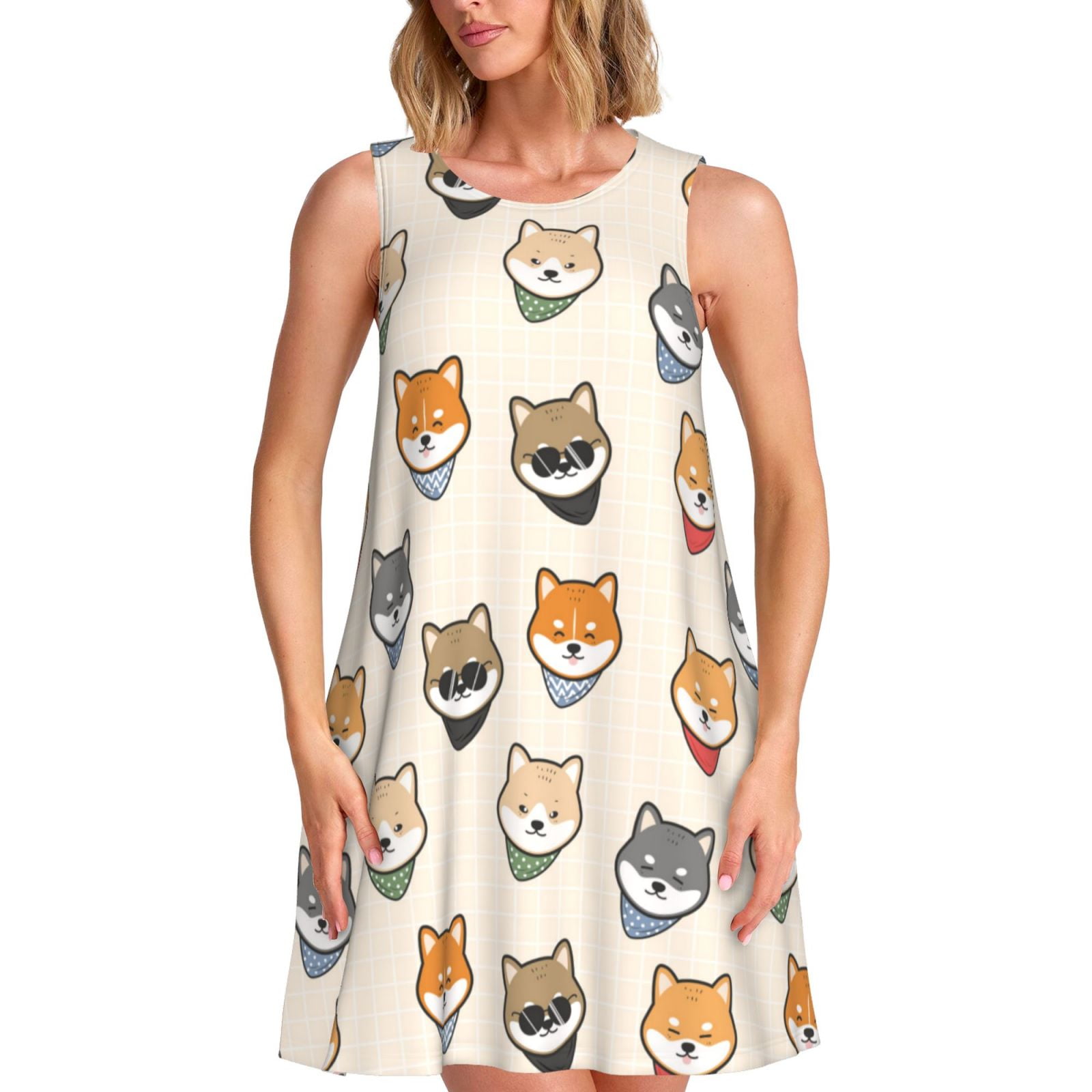 Spring Summer Dresses for Women 2025 - Shiba Head Face Beach Vacation ...