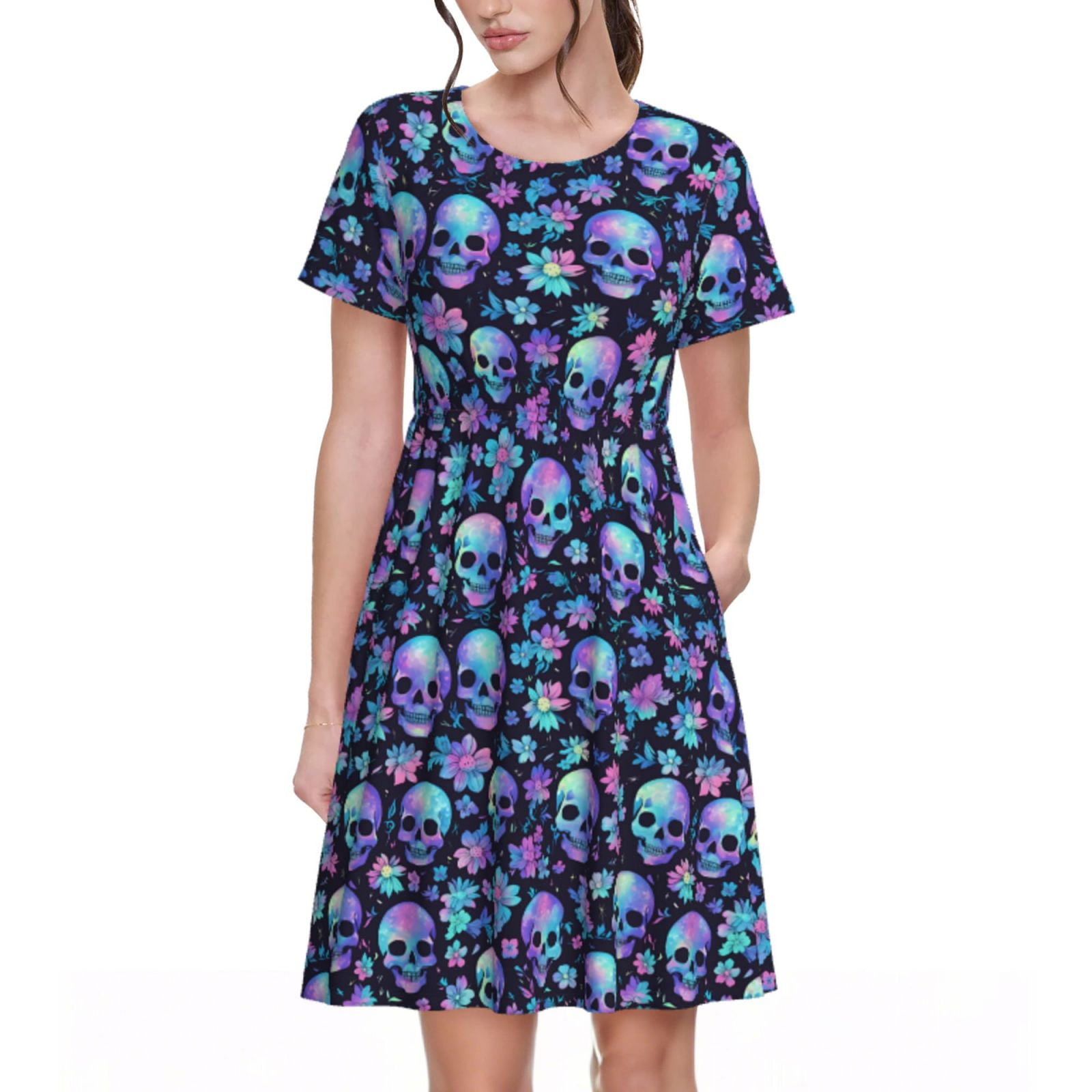 Spring Summer Dresses for Women 2025 - Skull Purple Flower Beach ...