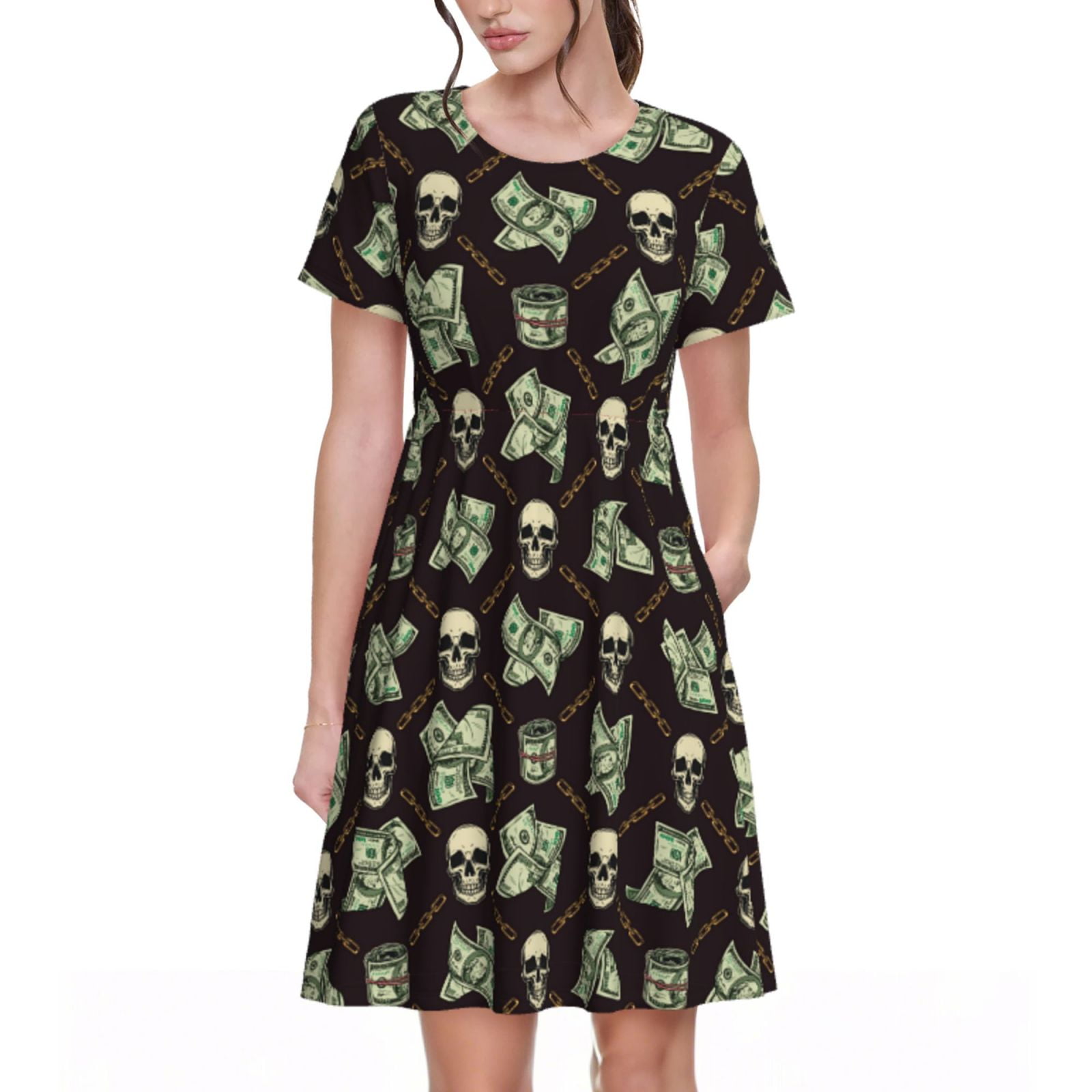 Spring Summer Dresses for Women 2025 - Skulls Gold Chains Dollar ...