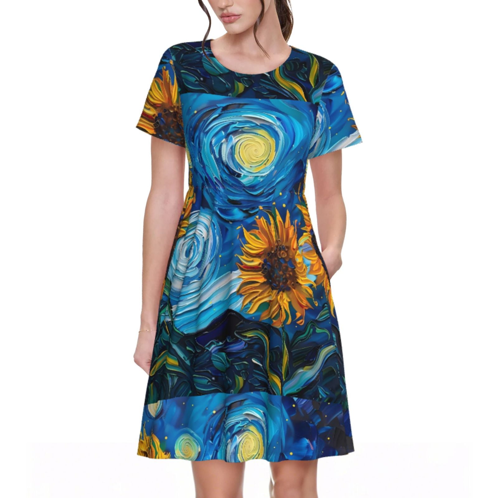 Spring Summer Dresses for Women 2025 - Starry Night Sunflower Field ...