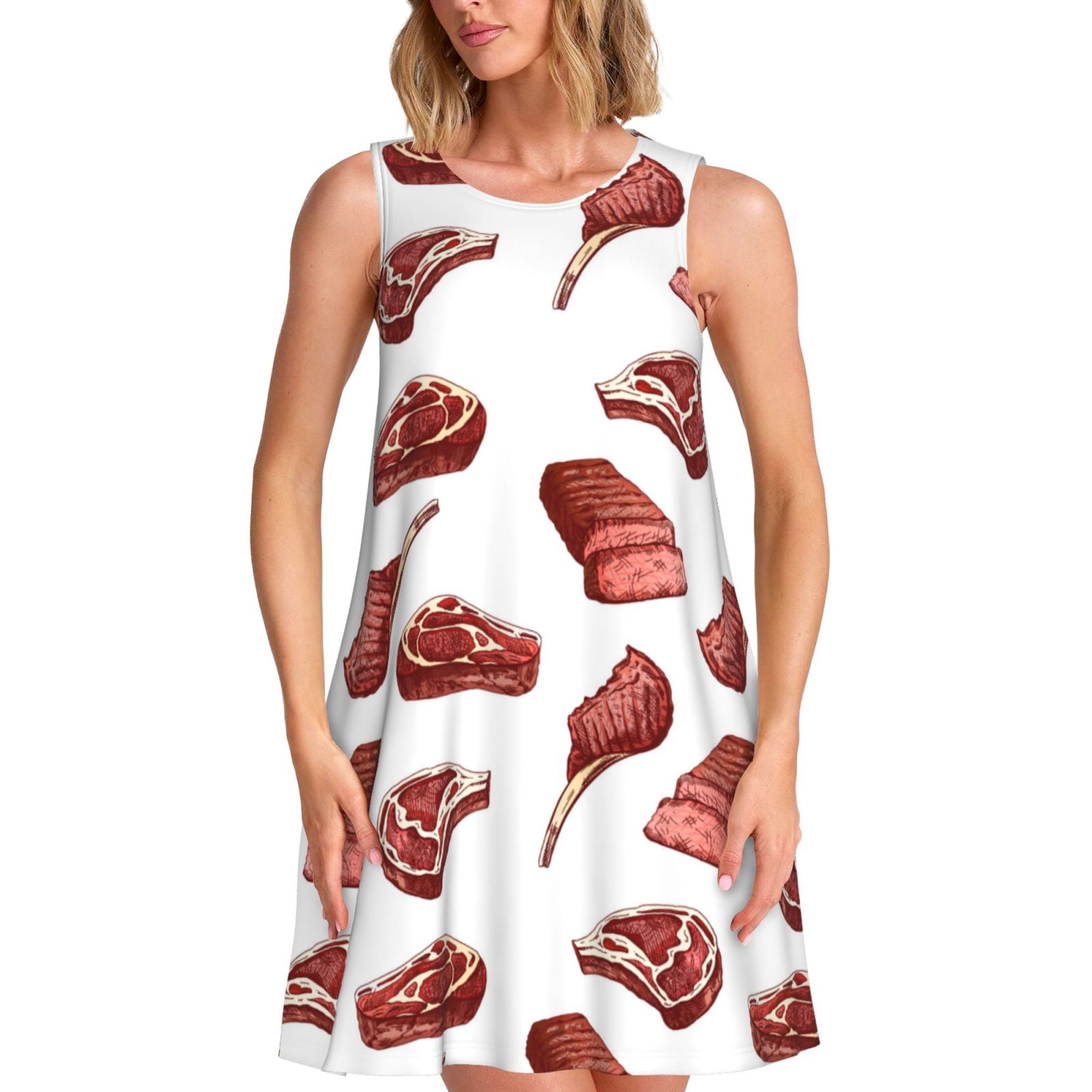 Spring Summer Dresses for Women 2025 - Steak Print Red White Beach ...