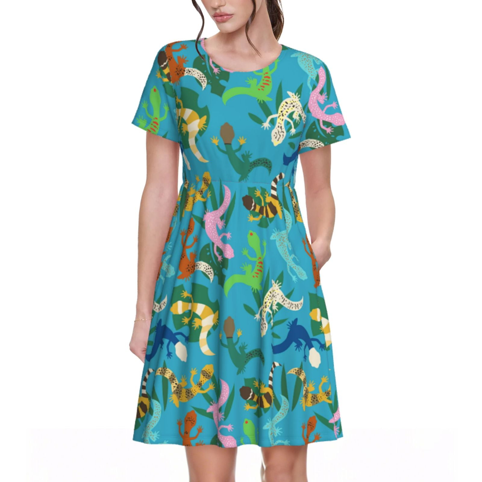 Spring Summer Dresses for Women 2025 - Striped Cute Lizard Gecko Plant ...
