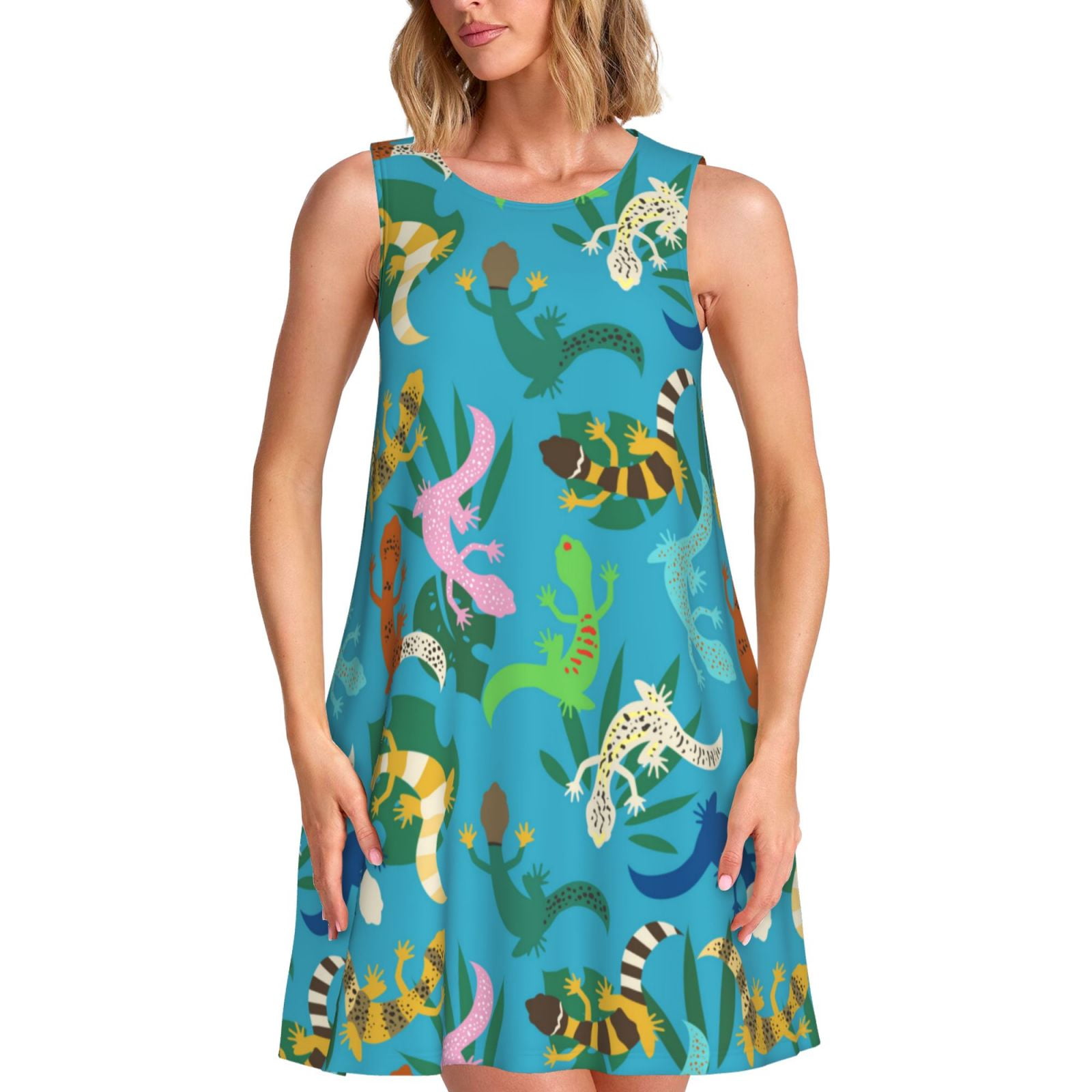 Spring Summer Dresses for Women 2025 - Striped Cute Lizard Gecko Plant ...