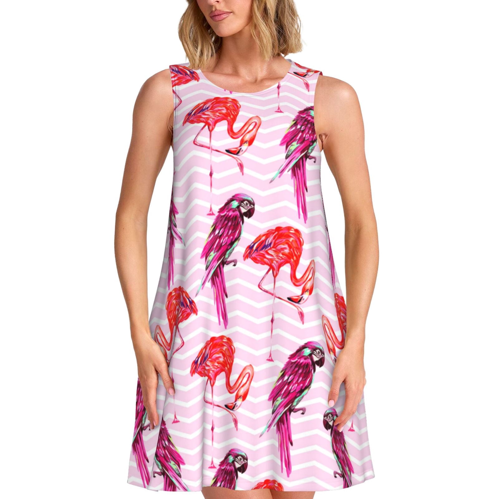Spring Summer Dresses for Women 2025 - Striped Parakeet Flamingo Pink ...