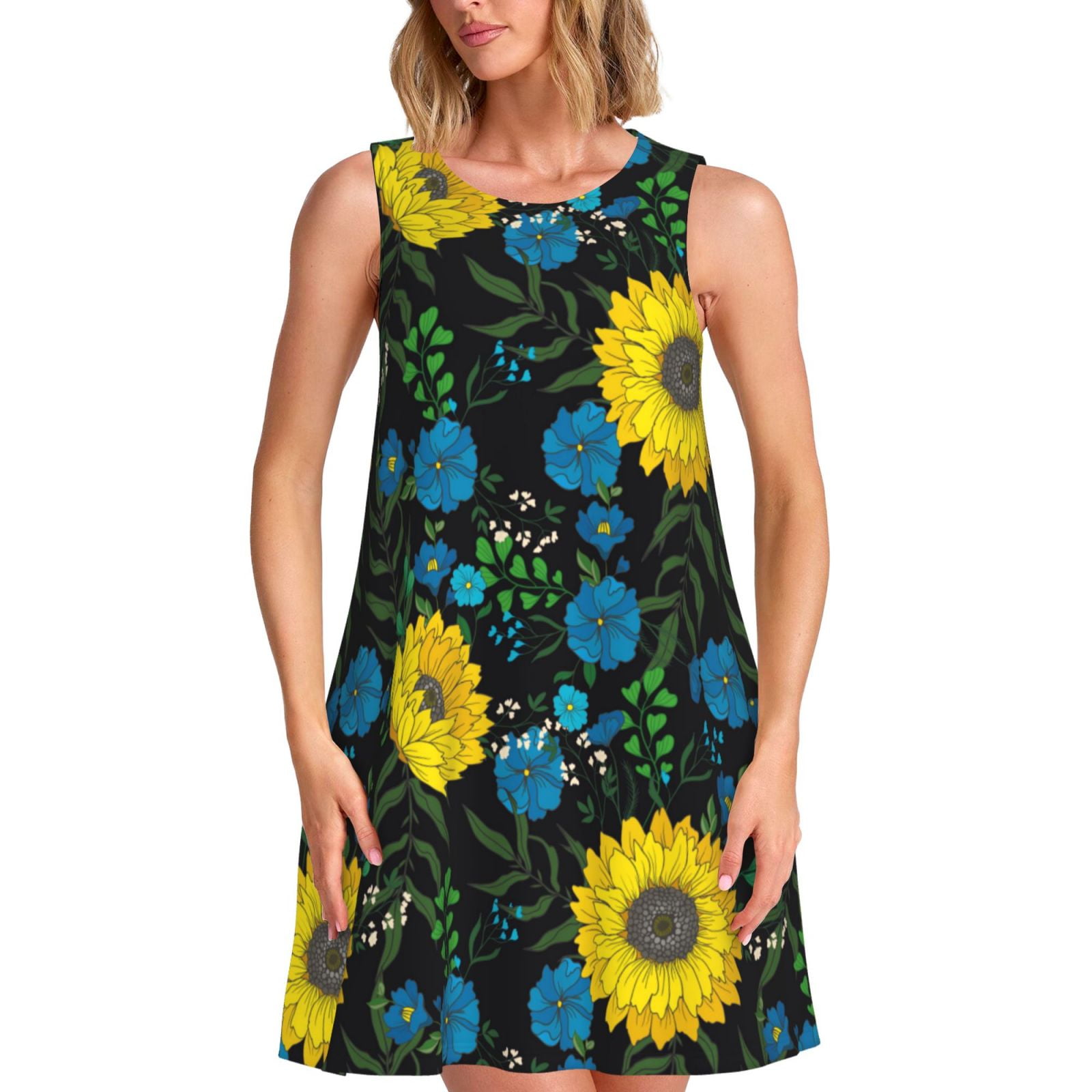 Spring Summer Dresses for Women 2025 - Sunflowers And Blue Flower Beach ...