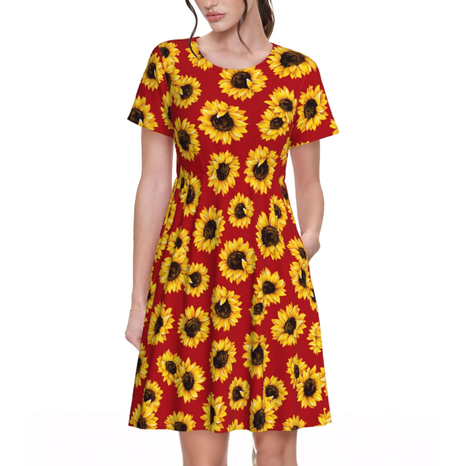Spring Summer Dresses for Women 2025 - Sunflowers On Red Beach Vacation ...
