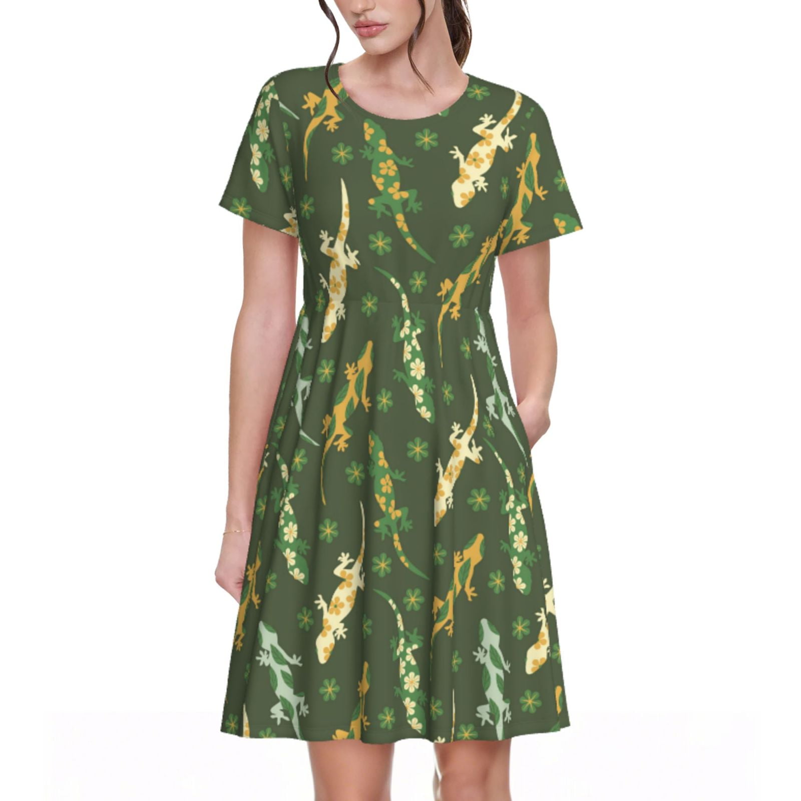 Spring Summer Dresses for Women 2025 - Tropical Lizard Gecko Green ...