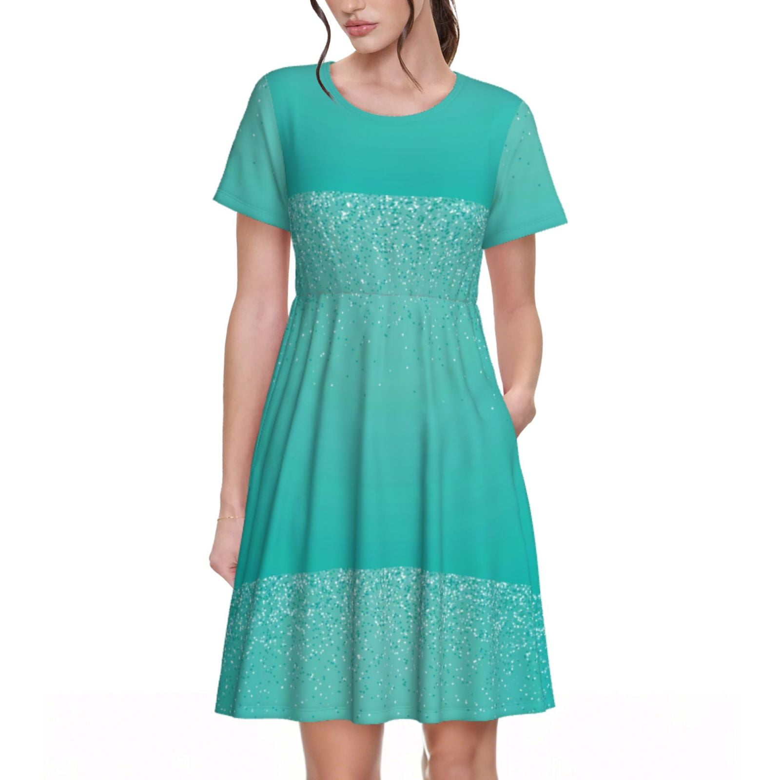 Spring Summer Dresses for Women 2025 - Turquoise Glitter Beach Vacation ...