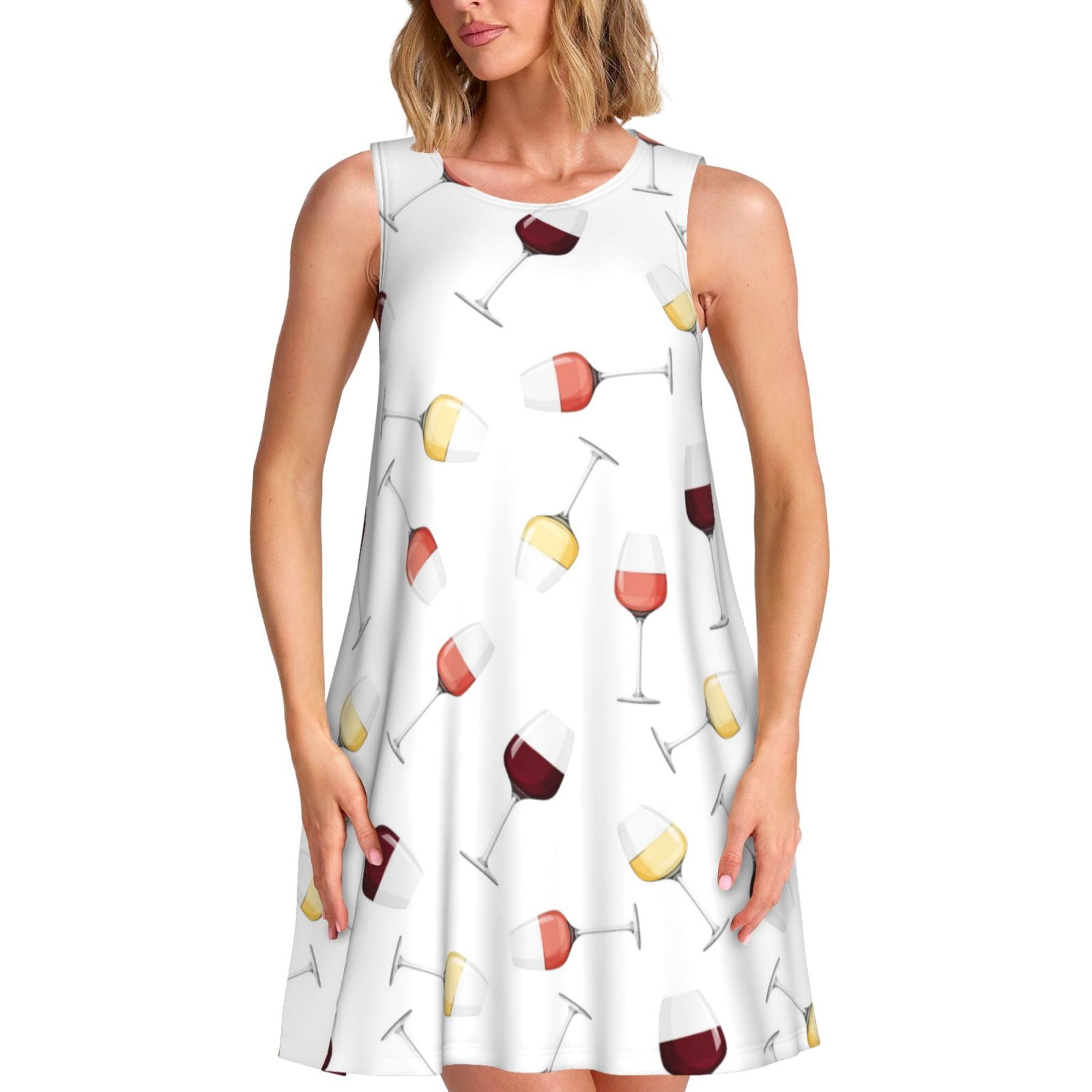 Spring Summer Dresses for Women 2025 - Wine Champagne Glasses Print ...