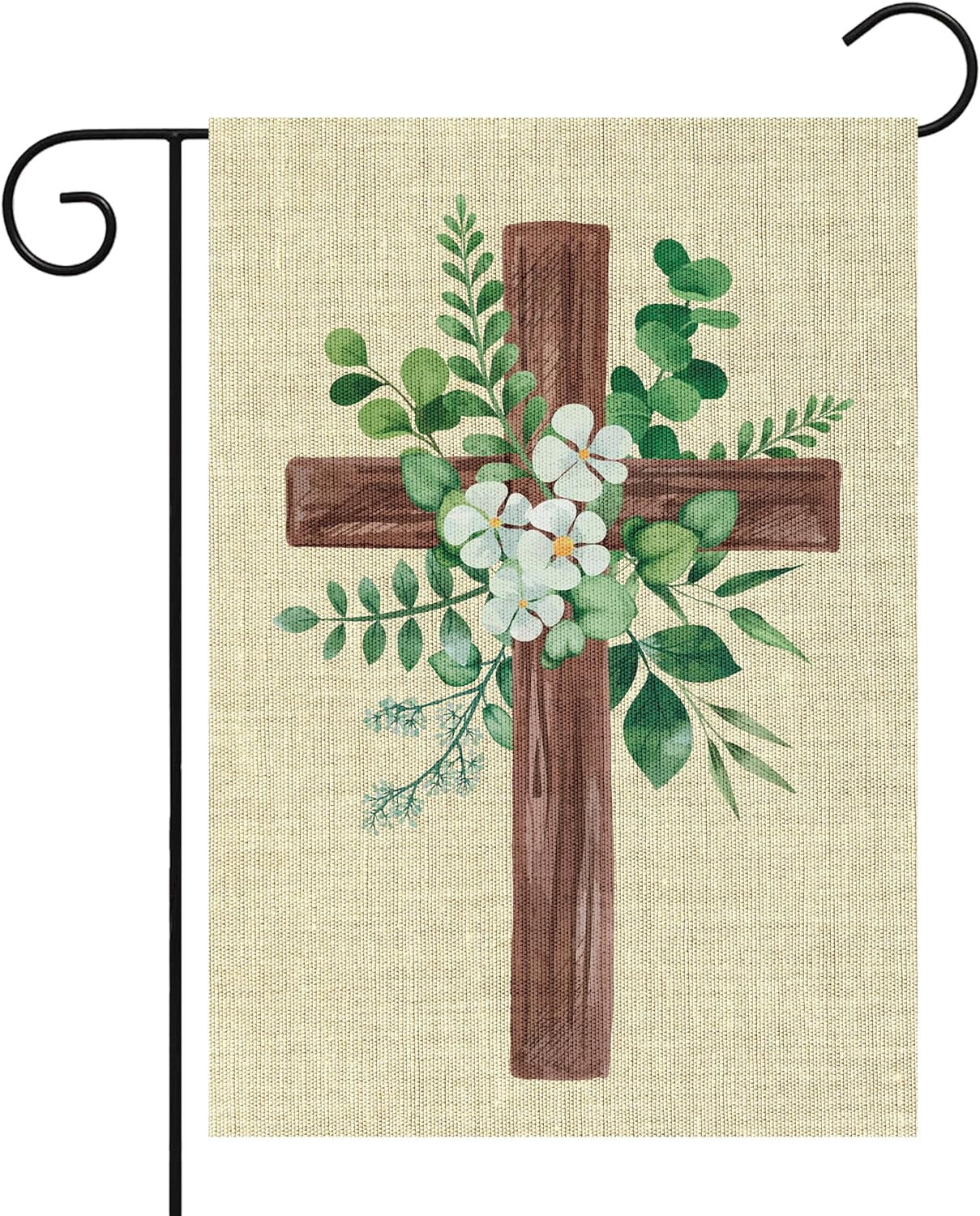 Spring Summer Eucalyptus Christian Cross Linen Garden Flag, Eucalyptus ...
